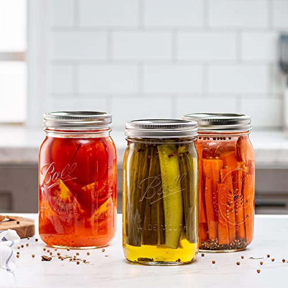 Wide Mouth Mason Jars 32 oz (Quart) Mason Jars with Lids and Bands (24 ...