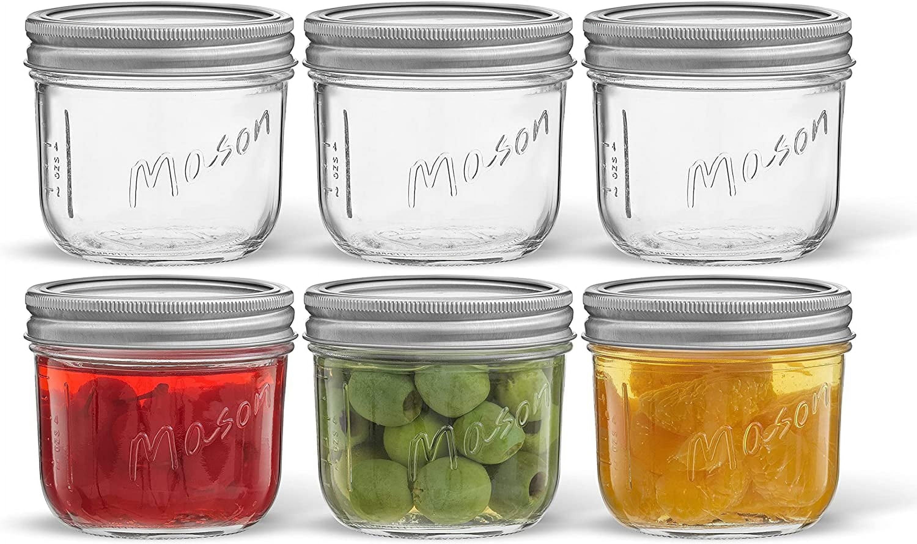 JoyJolt 8oz Wide Mouth Mini Mason Jars with Measure Labels and Airtight ...
