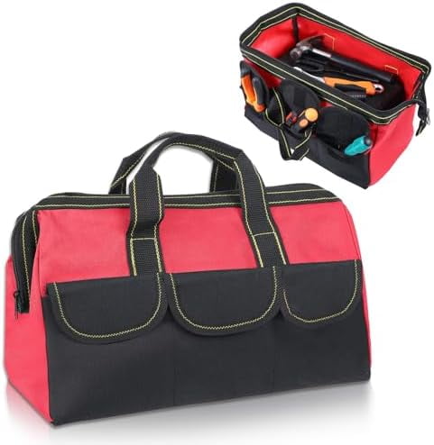 Wide Mouth Tool Bag, 16 Inch Red Waterproof Power Tool Bag Organizer ...