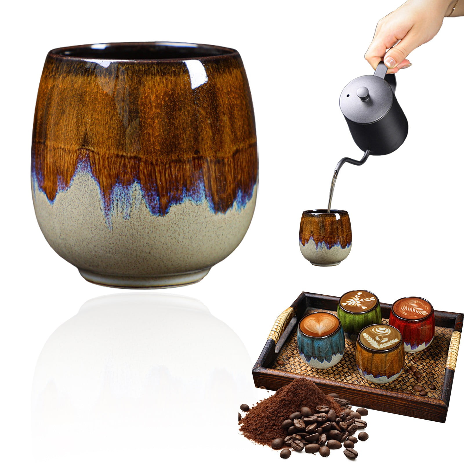 Wide Mouth Water Bottle,Glaze Coffee Cup Set Ceramic & Tea Cups With ...