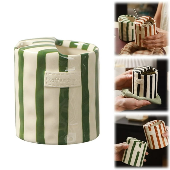 Wide Mouth Water Bottle,Retro Striped Hand Painted Ceramic Mark Hand ...