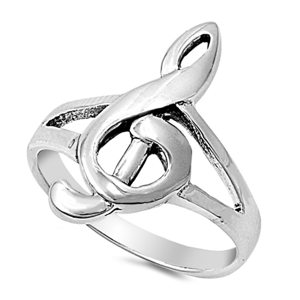Wide Music Note Treble Clef Ring .925 Sterling Silver Band Jewelry ...