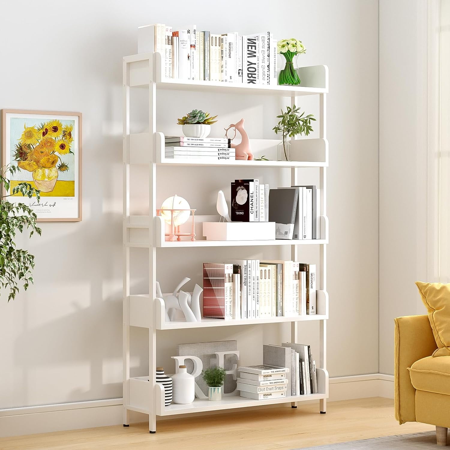Wide Open Shelf Bookcase - Modern 4-Tier Free Standing Display ...