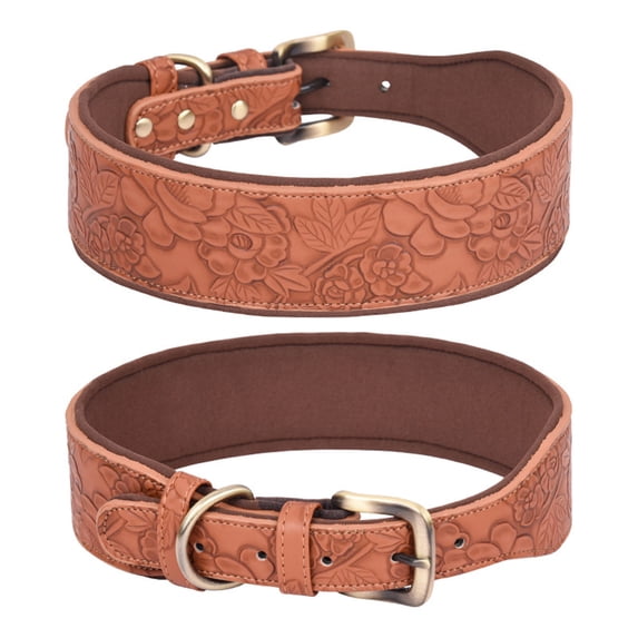 Wide Padded Dogs Collar Embossing Leather Puppy Collars for Outdoor ...