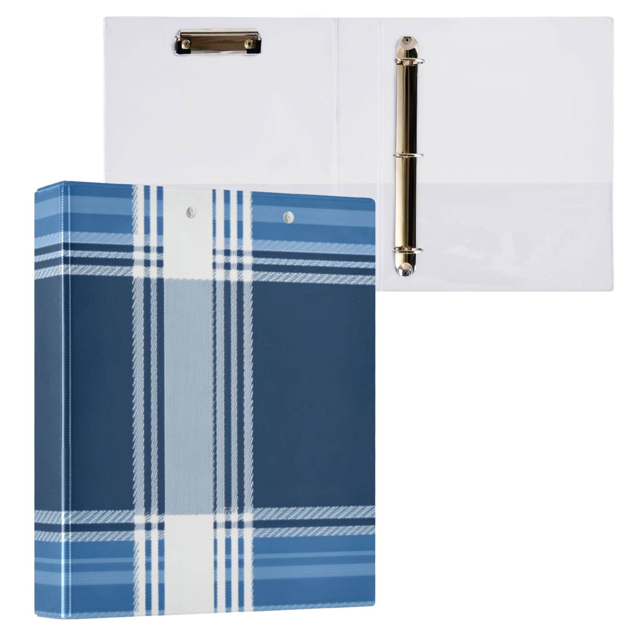 Wide Plaids Navy Blue Round Ring Binder 3 Rings 1.5" Capacity File ...