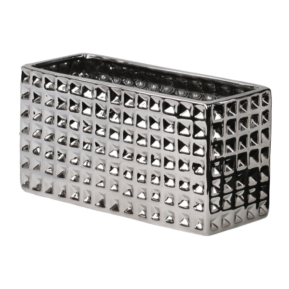 Wide Rectangular Vase Dimpled Finish- Large- Silver- Benzara - Walmart.com