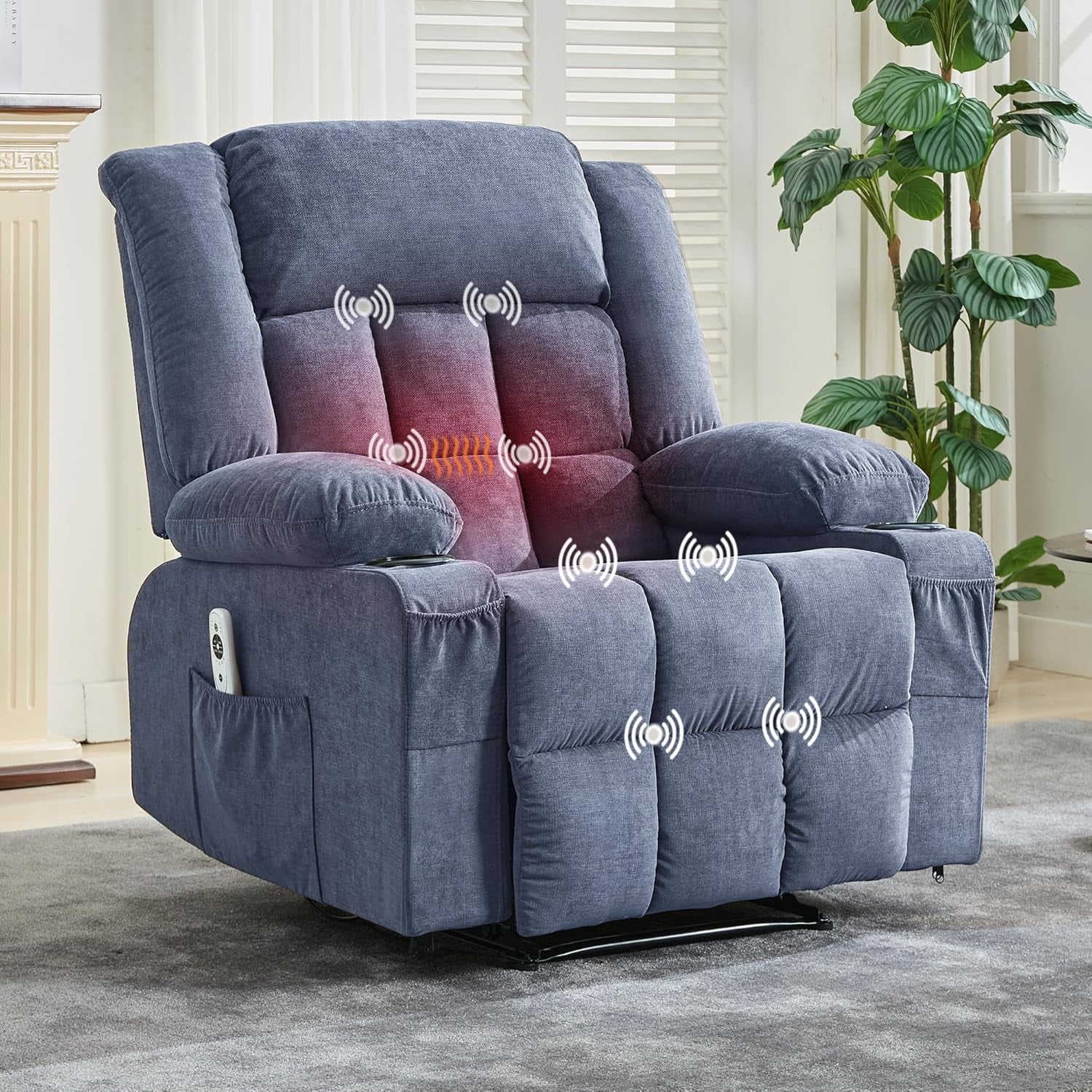 Wide Rocker Recliner Chair with Heat & Massage, Oversized Power Lounge ...