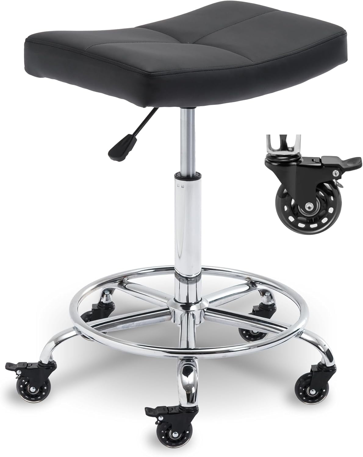 Wide Rolling Stools with Locking Rubber Wheels, Heavy Duty Rolling ...