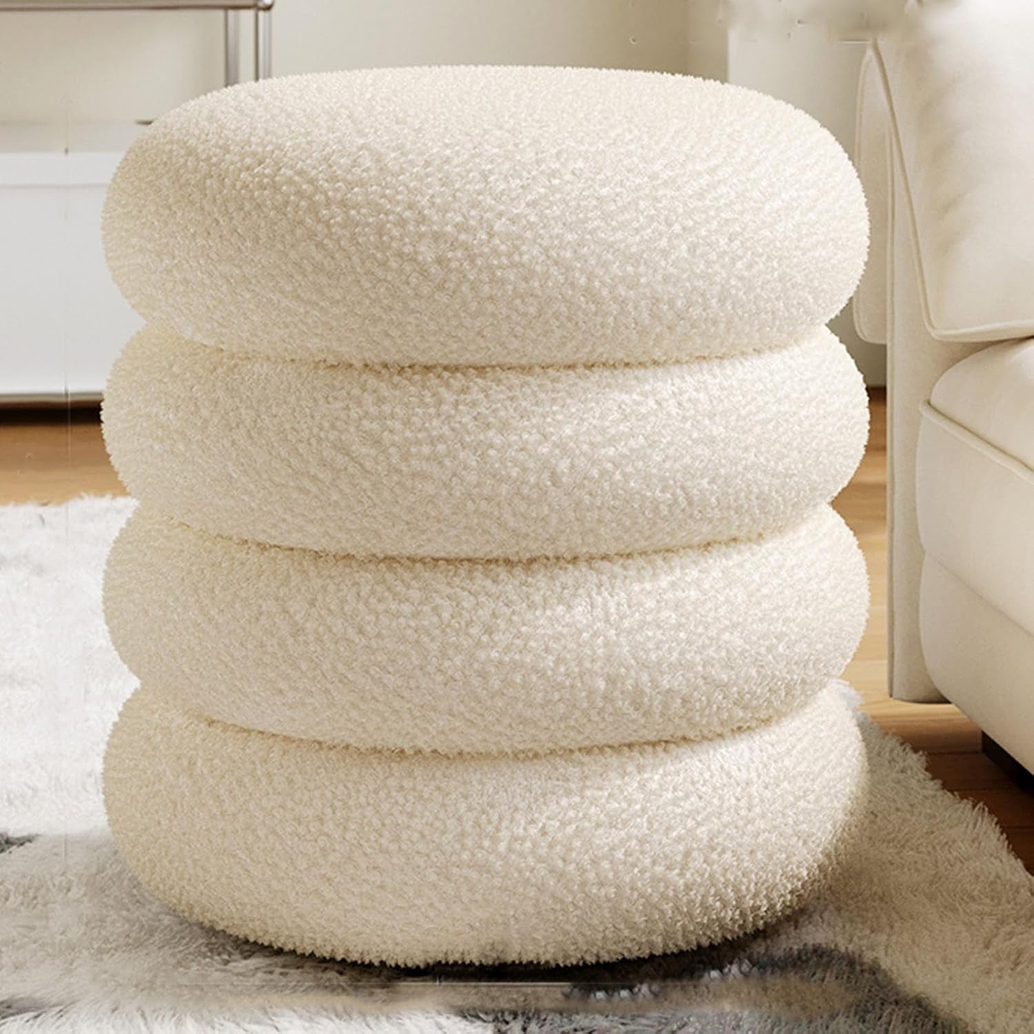 Wide Round futon Ottoman Footstool in Black Boucle Vanity seat for ...