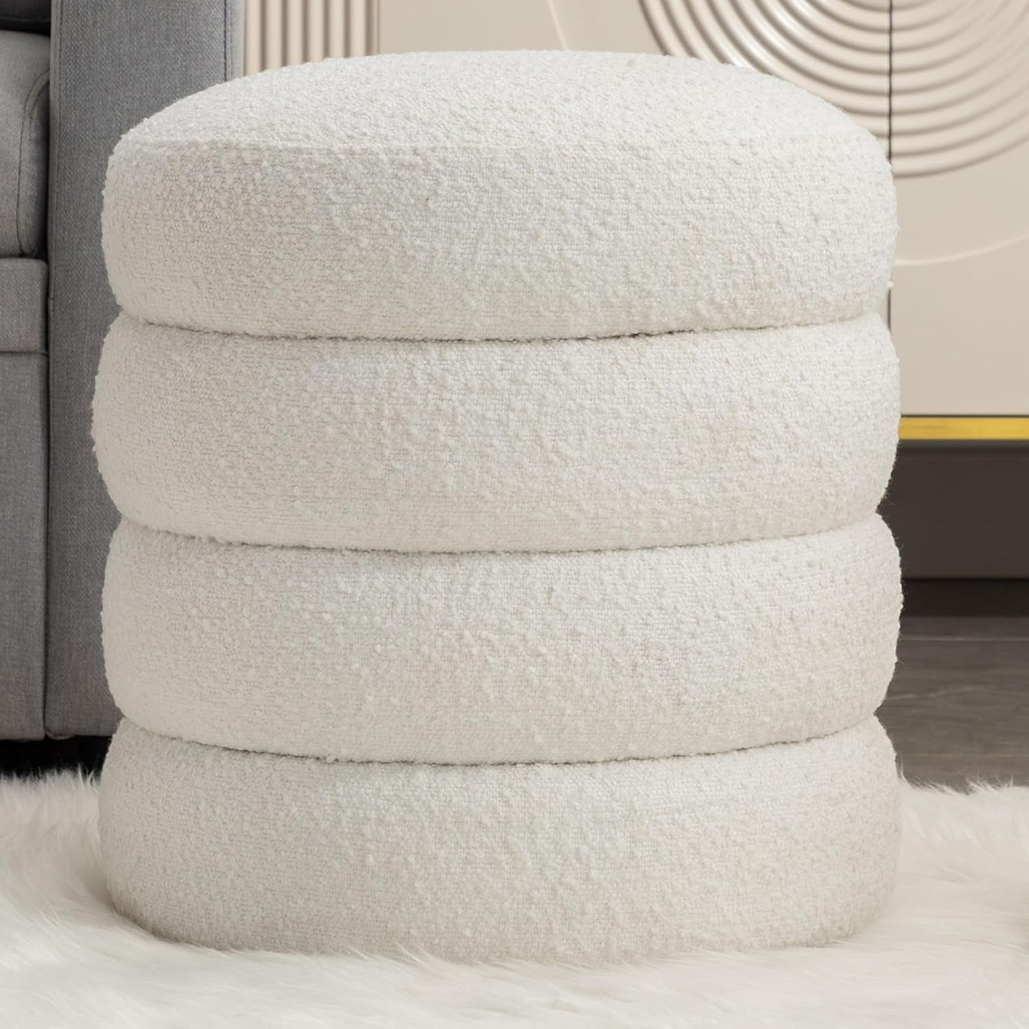 Wide Round futon Ottoman Footstool in Boucle Vanity seat for Living ...