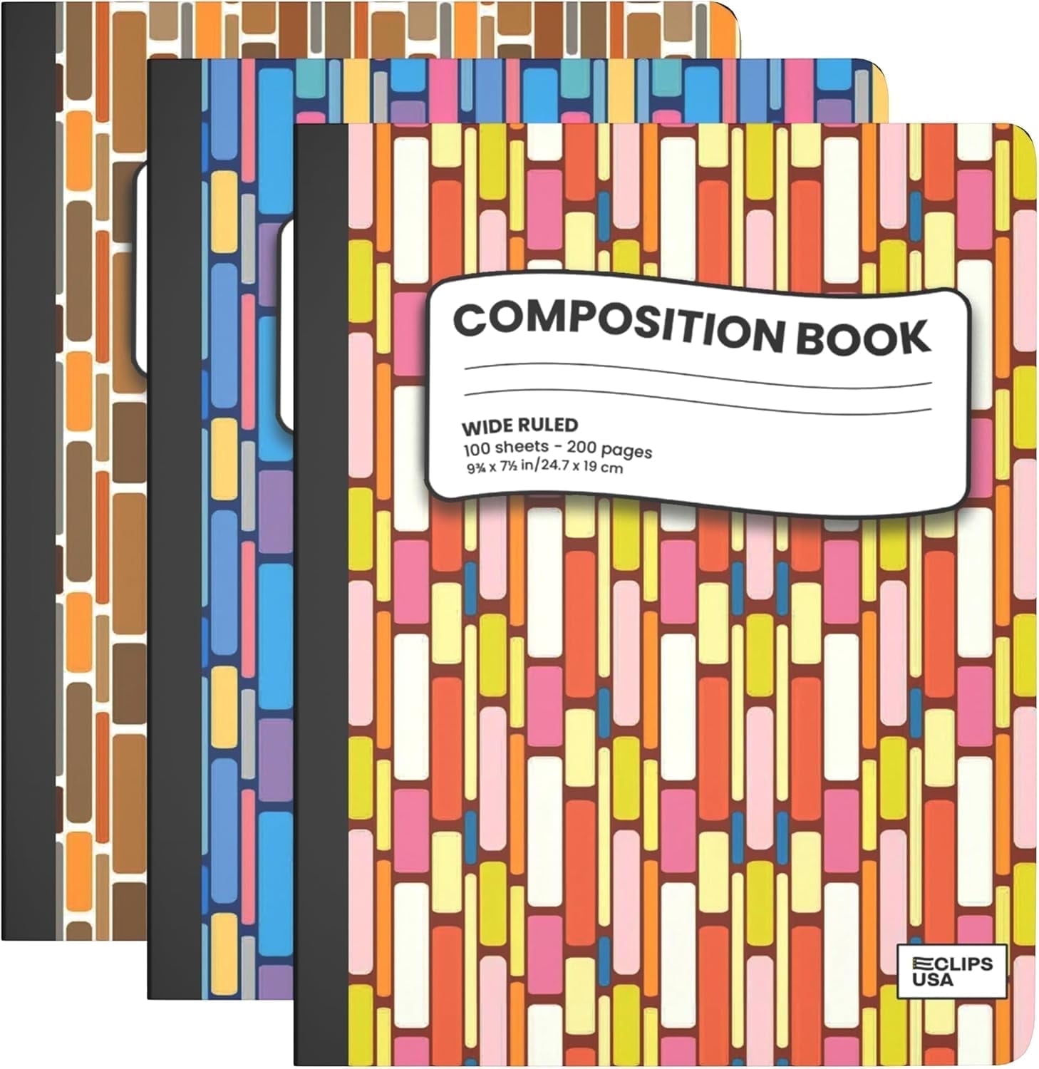 E-CLIPS USA Hard Cover Wide-Ruled Writing Paper Composition Notebooks ...