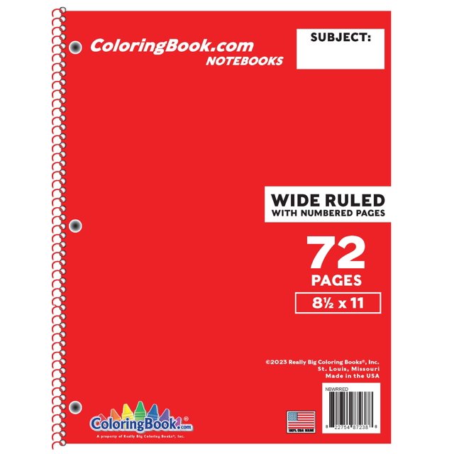 Wide Ruled Red Notebook 72 Pages - Walmart.com