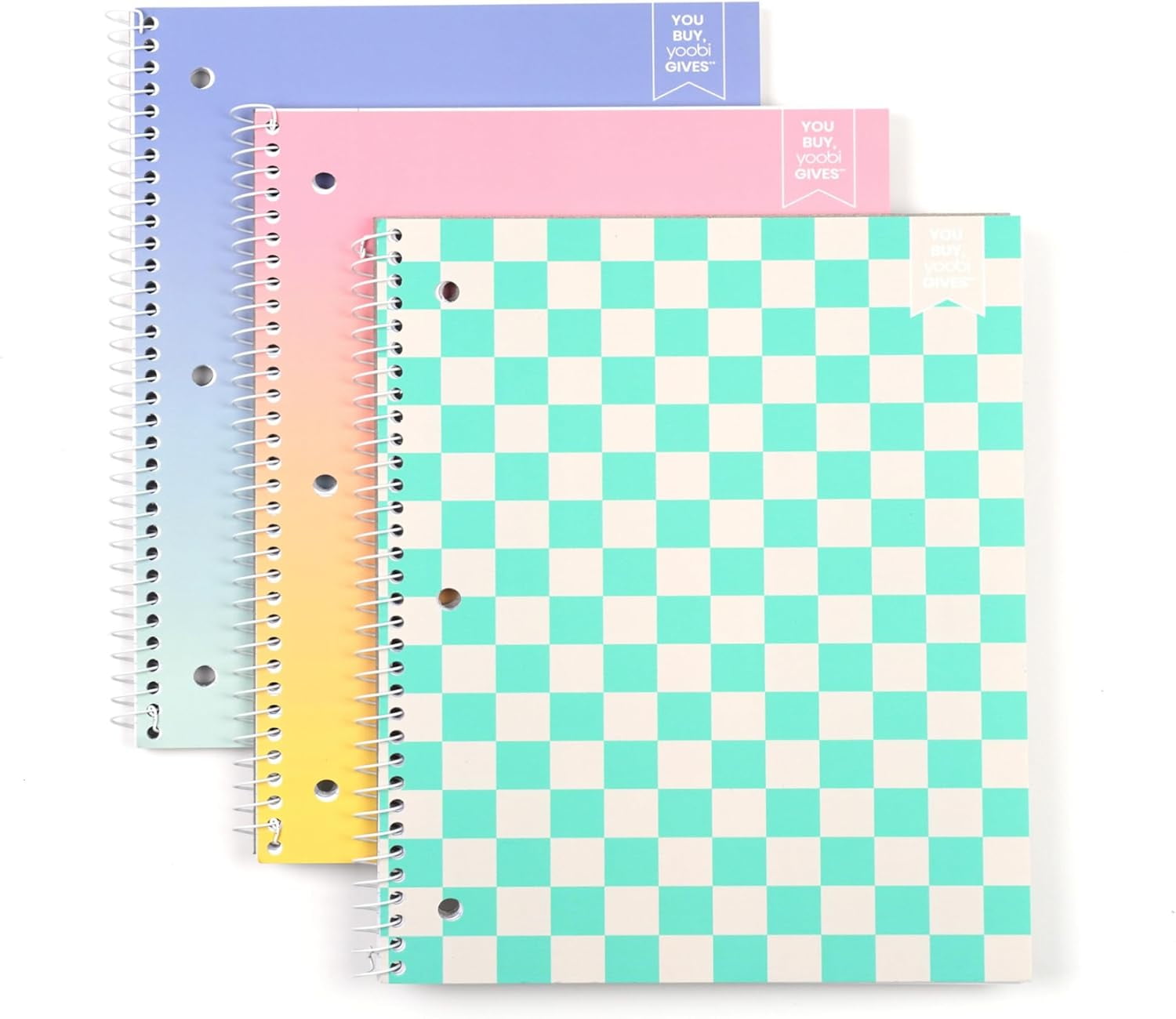 Wide Ruled Spiral Notebook Set – 3-Pack of 1 Subject Notebooks, Bright ...