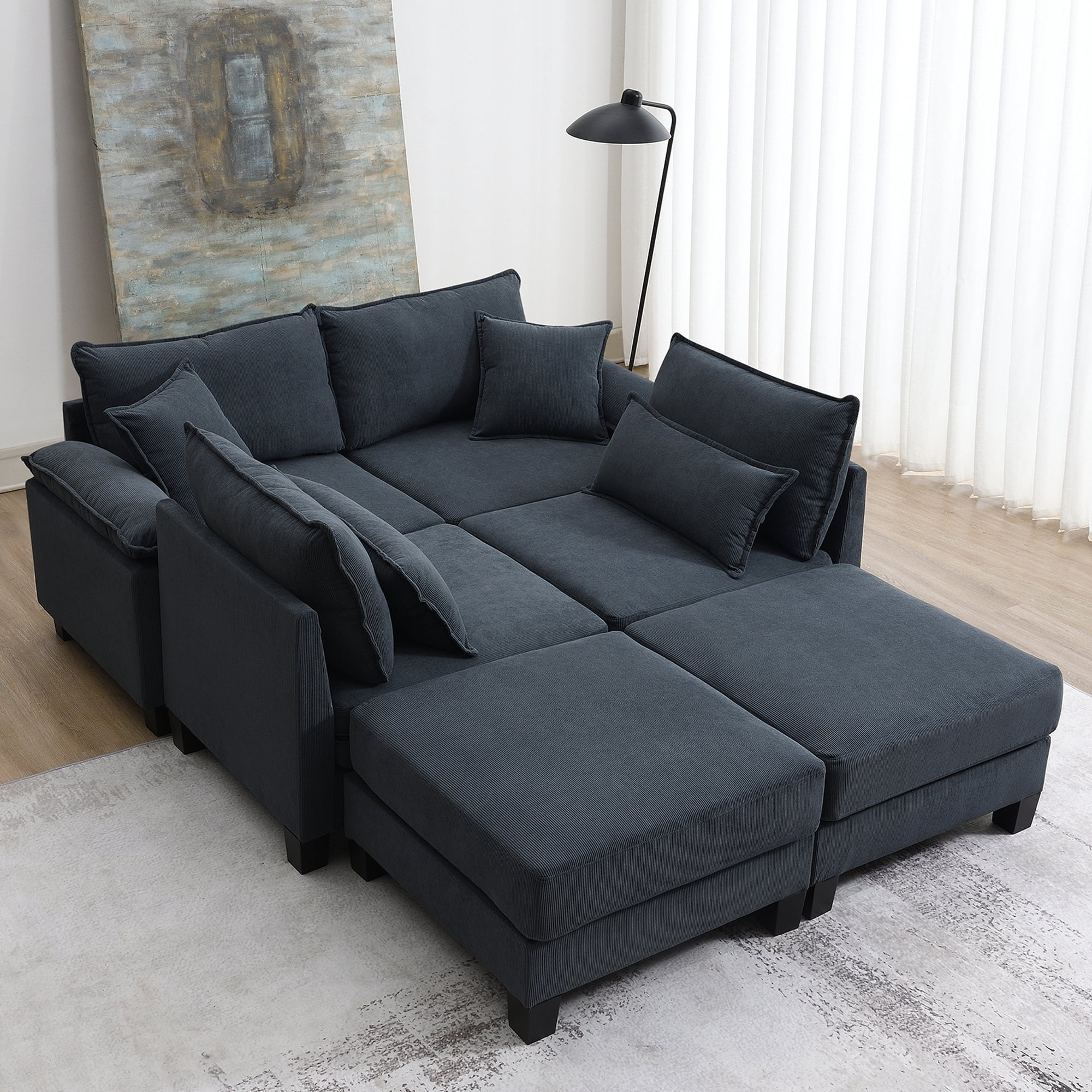 Wide Seat Corduroy Modular Sectional Sofa Bed,Sleeper Couch Set With ...