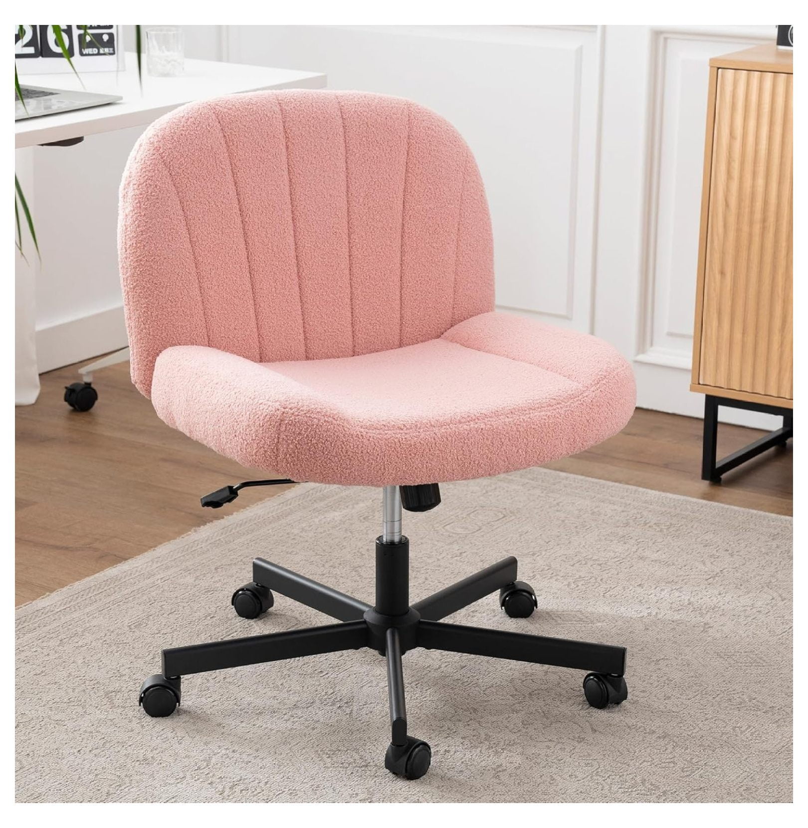 Wide Seat Cross Legged Office Desk Chair with Wheels Back Ergonomic ...