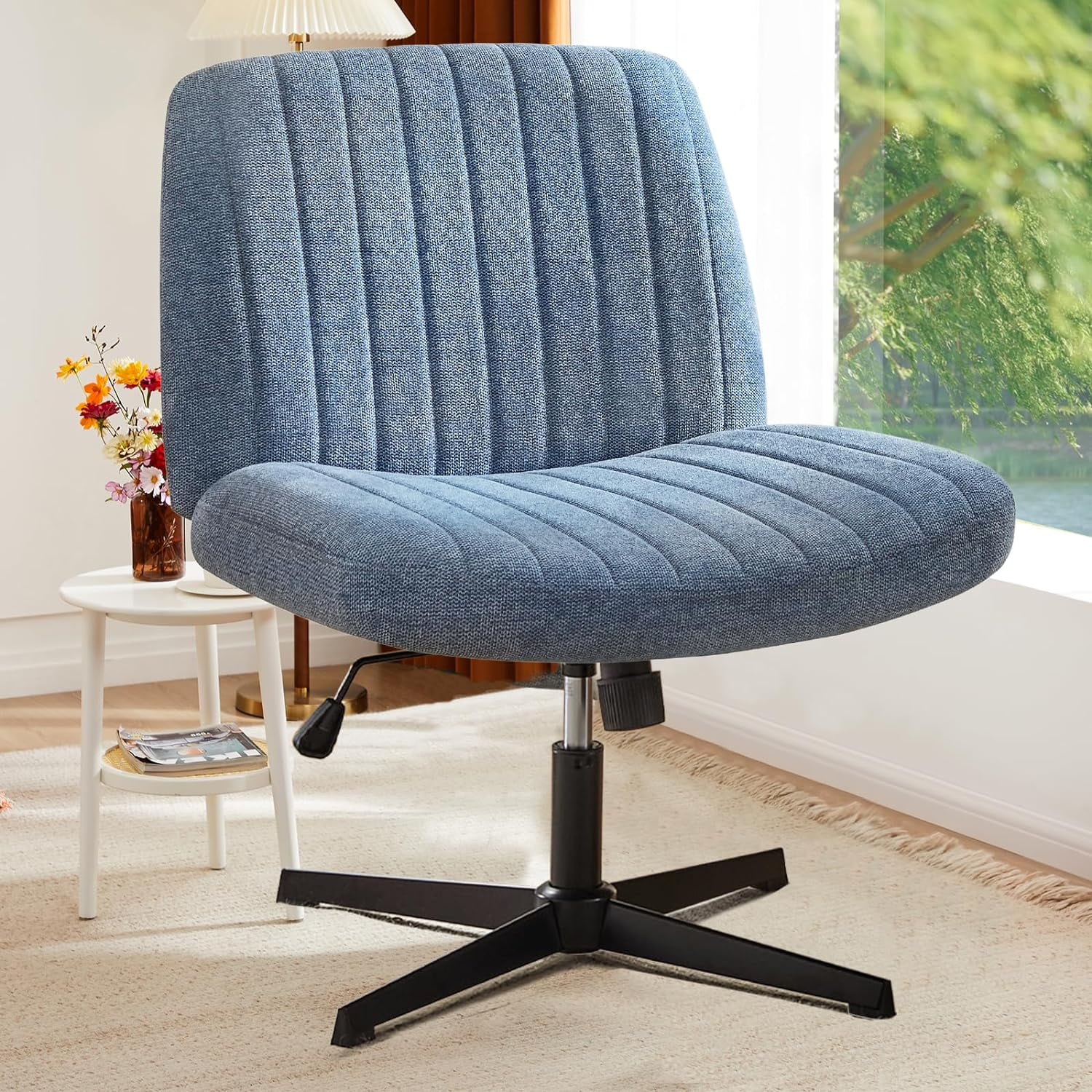 Wide Seat Home Office Desk Chair Armless, Cross Legd Ergonomic Chair ...