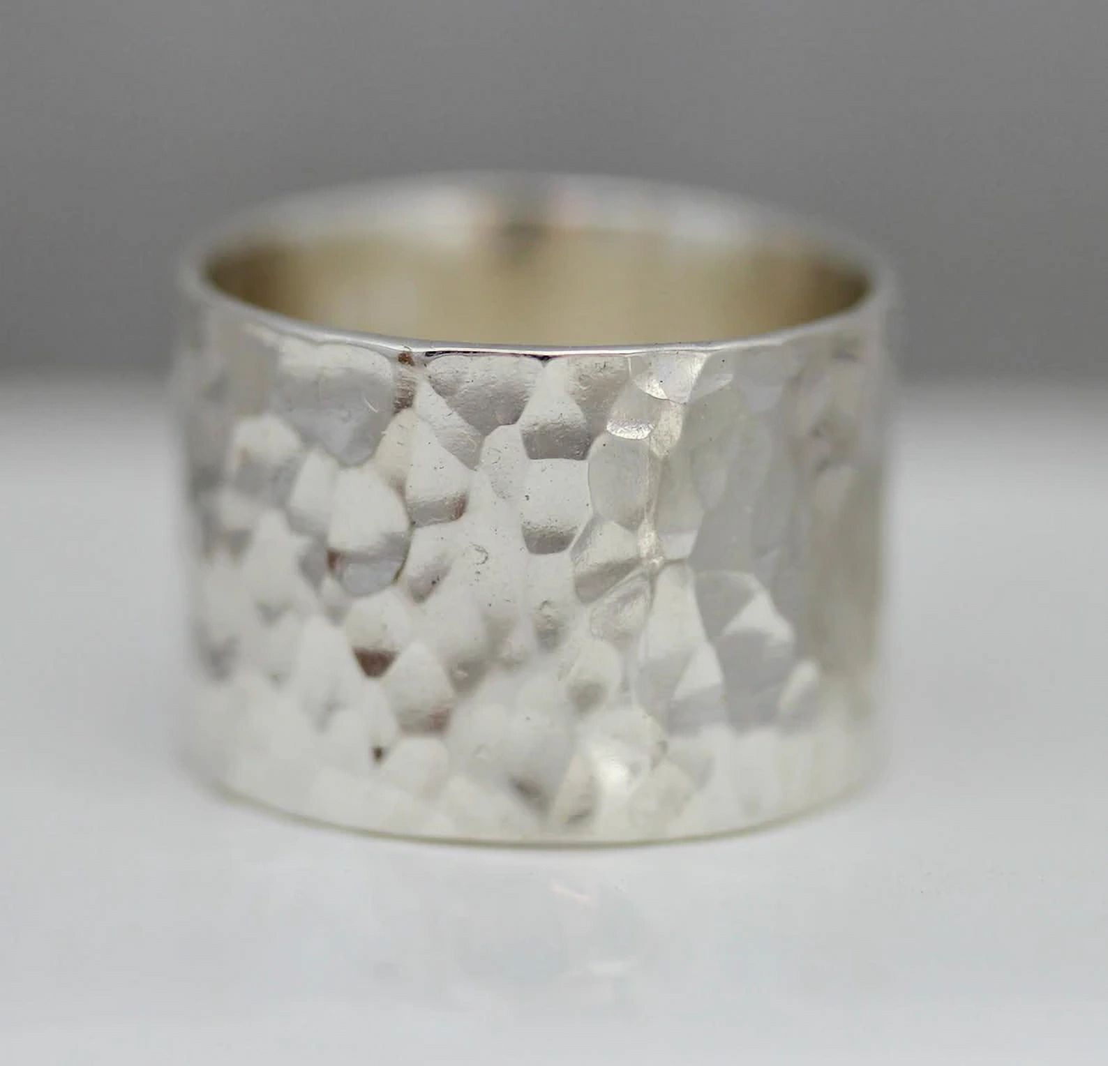 Wide Silver Ring Hammered Texture Sterling Silver Band Statement Eco ...