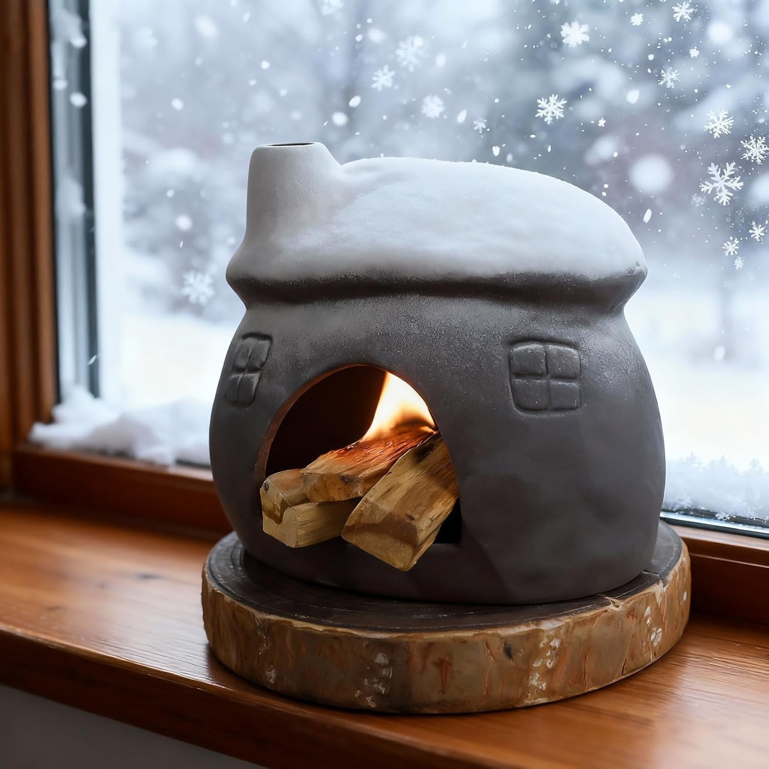 Wide Snow-Roofed Palo Santo Burner - Mini Chiminea Incense Holder ...
