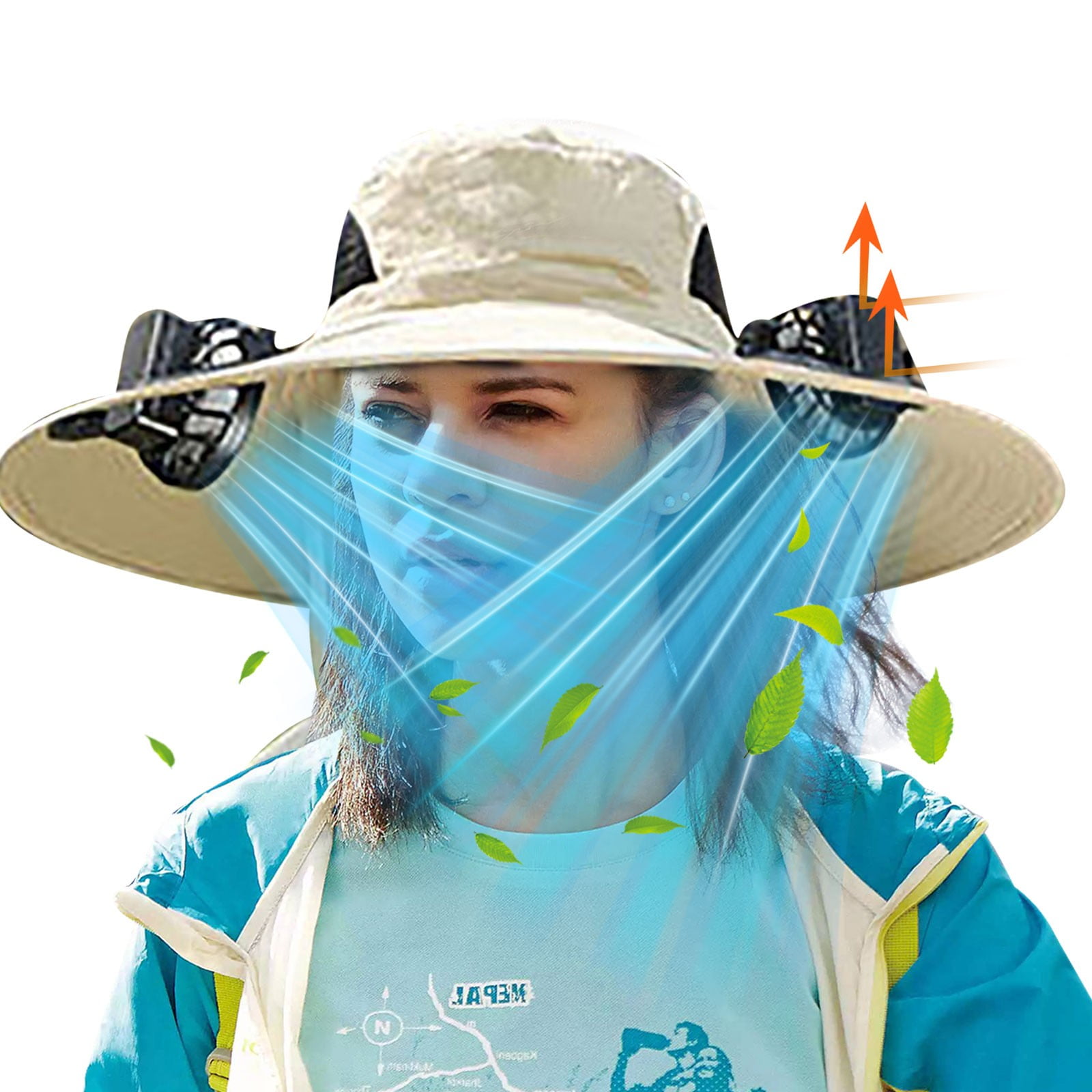 Wide Solar Fan Outdoor Fishing Hat Men Sun Hat With 2 Solar Fan Fishing ...