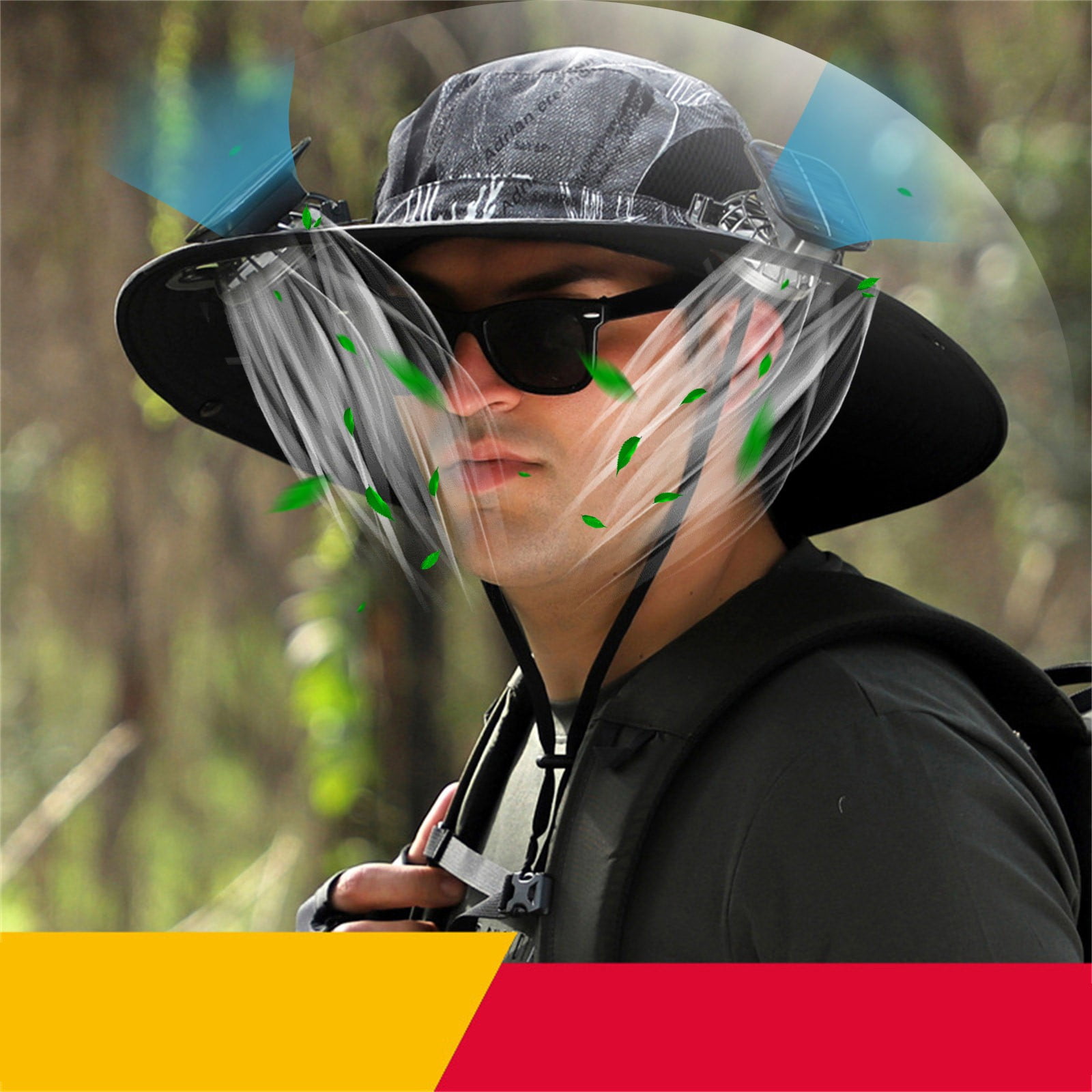 Wide Solar Fan Outdoor Fishing Hat Mens Sun Hat with 2 Fan, Summer Cooling Wide Brim Bucket Hat ...