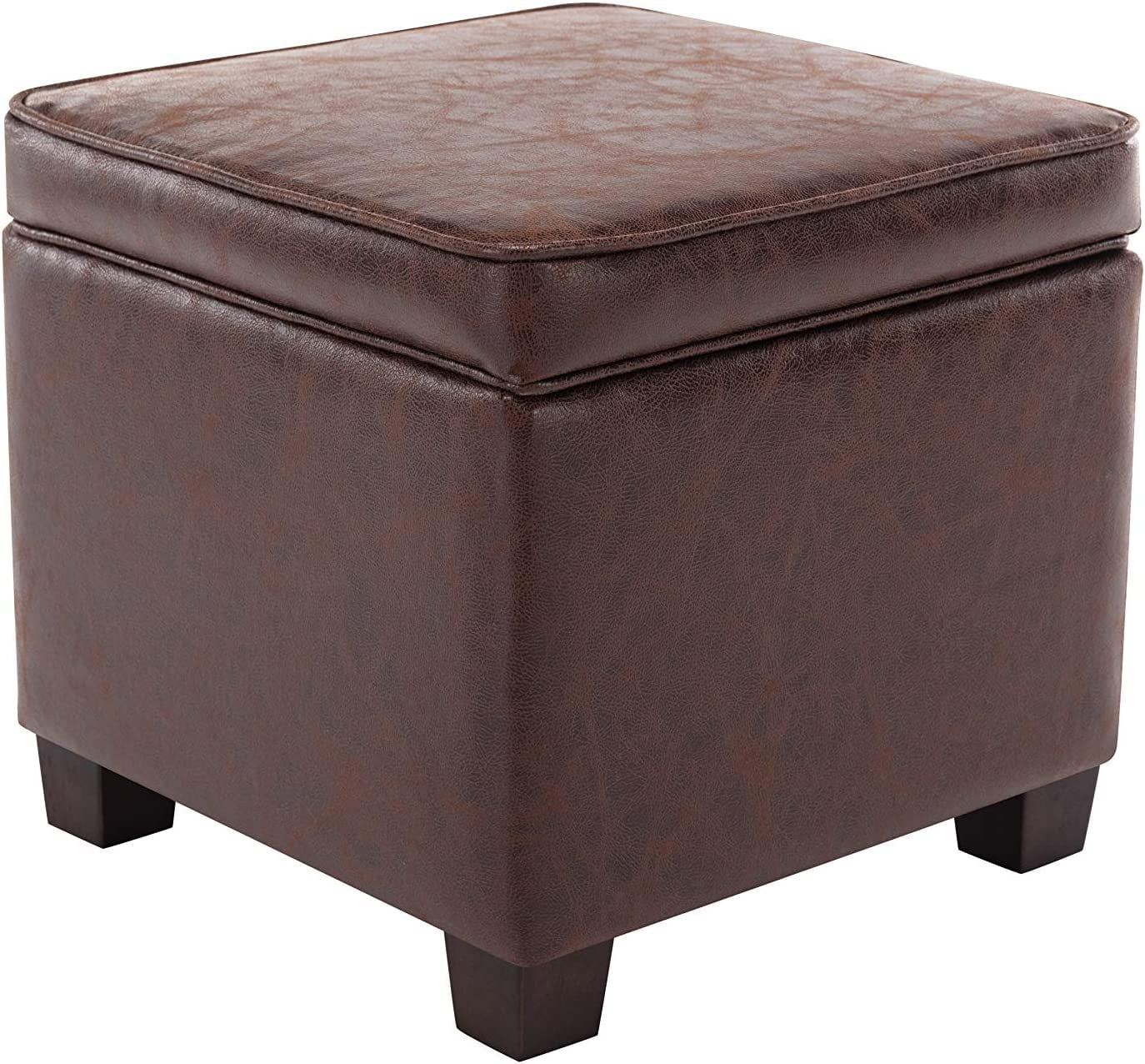 Wide Storage Ottoman Footstool With Accent Piping And Lift Off Lid ...