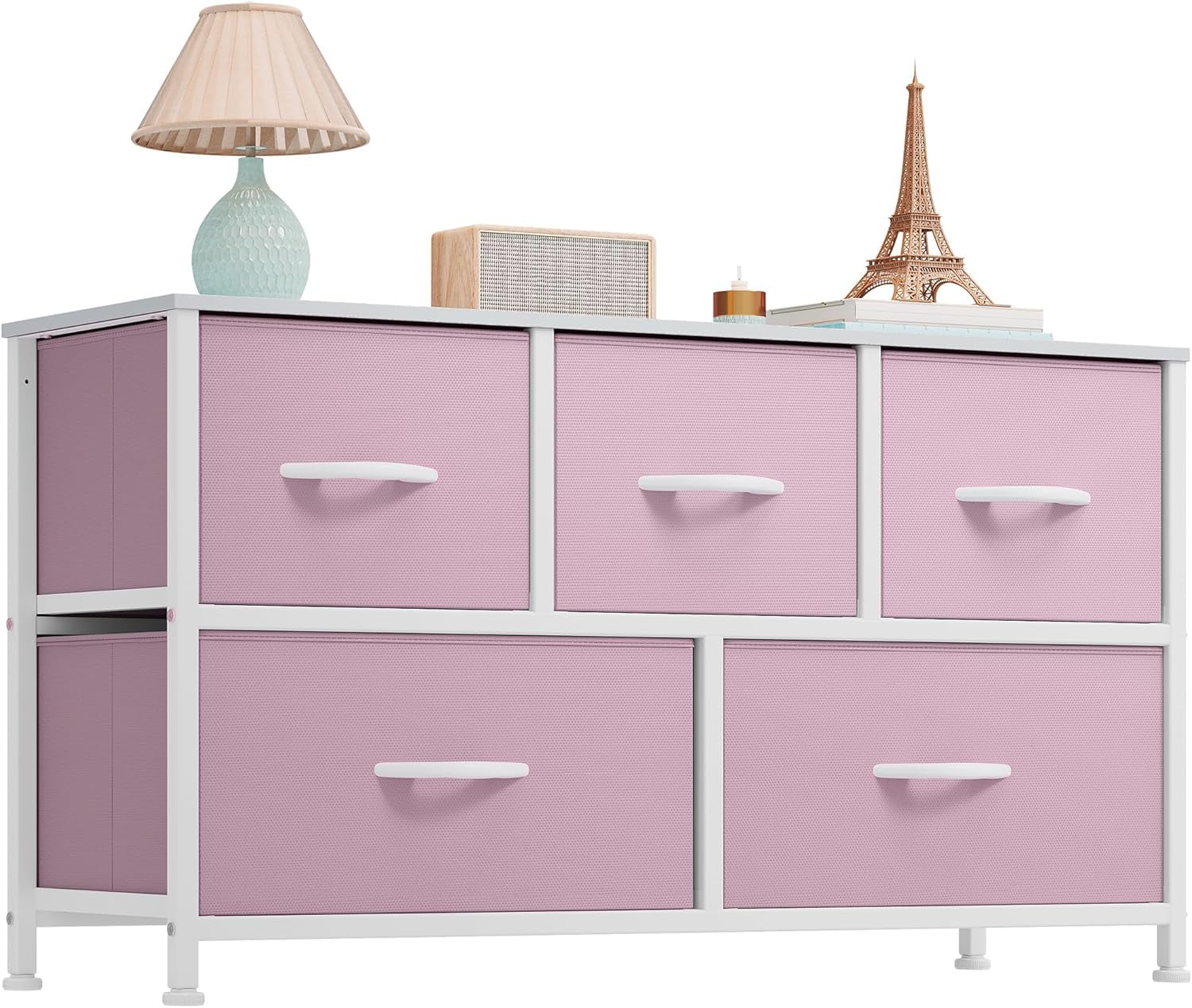 Wide Storage Tower with 5 Drawers - Fabric Dresser, Organizer Unit for ...