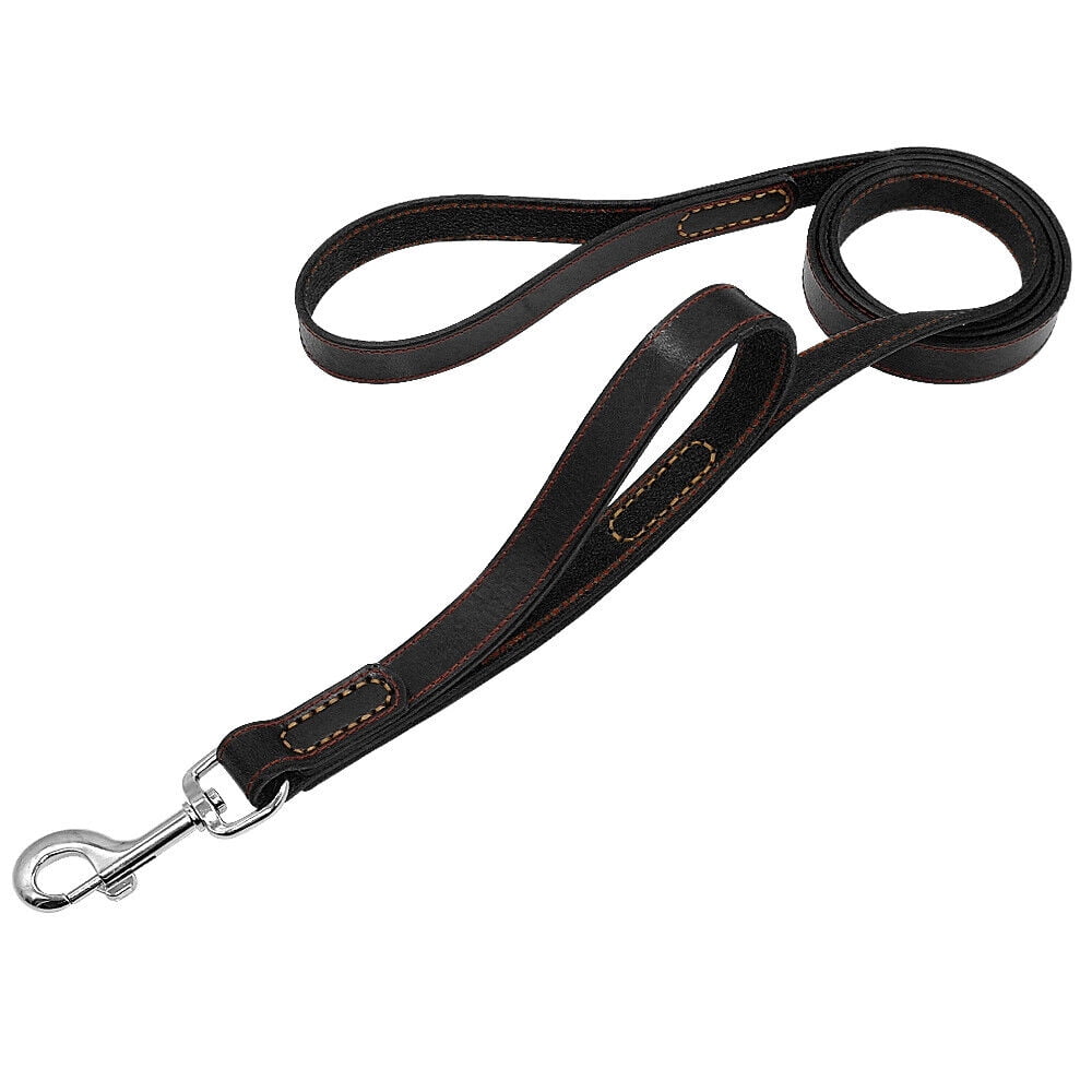 Wide Thick Genuine Leather Dog Leash with Dual Handle Pet Traffic ...