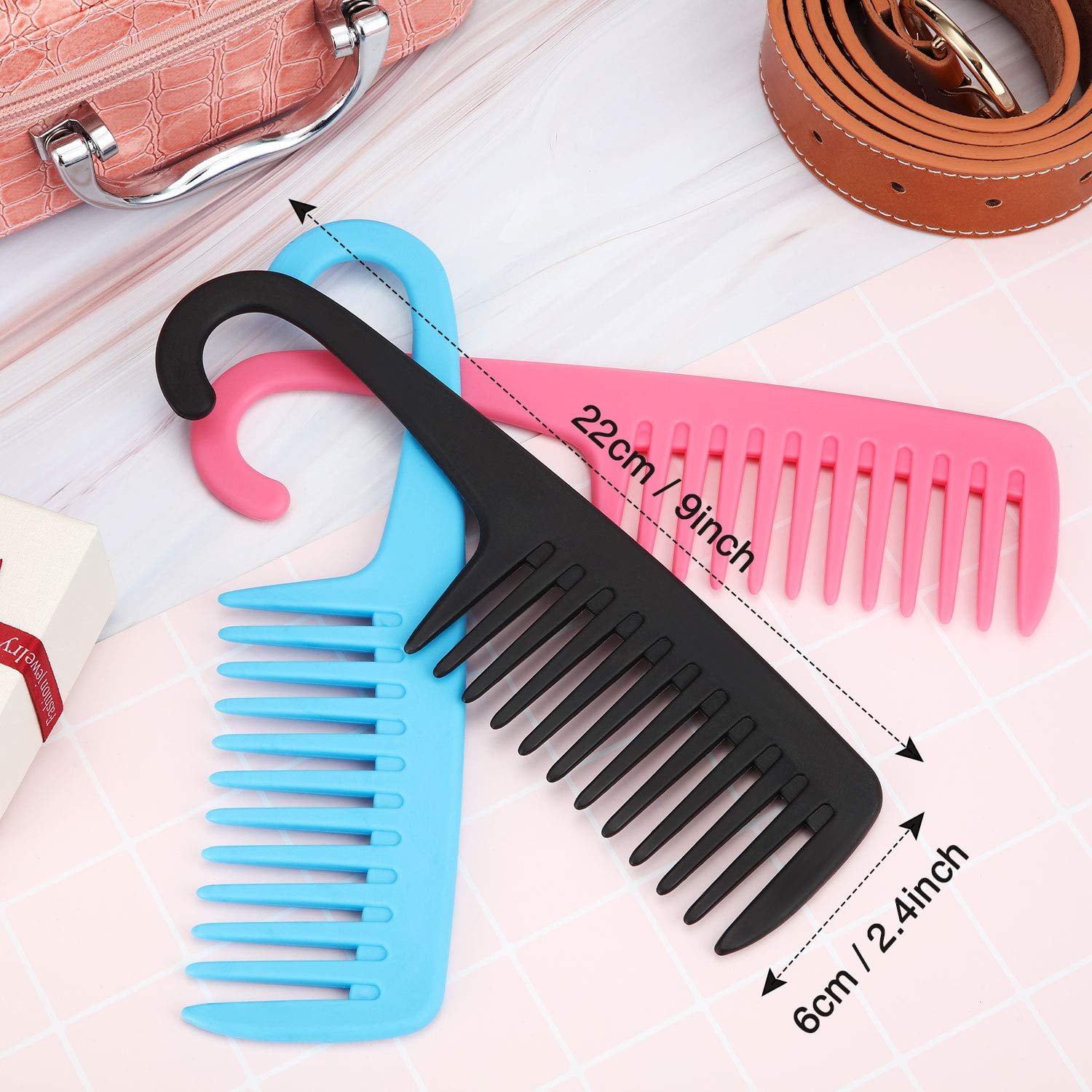 Wide Tooth Comb Shower Comb With Hook, Premium Tangle Free Combs, Large ...