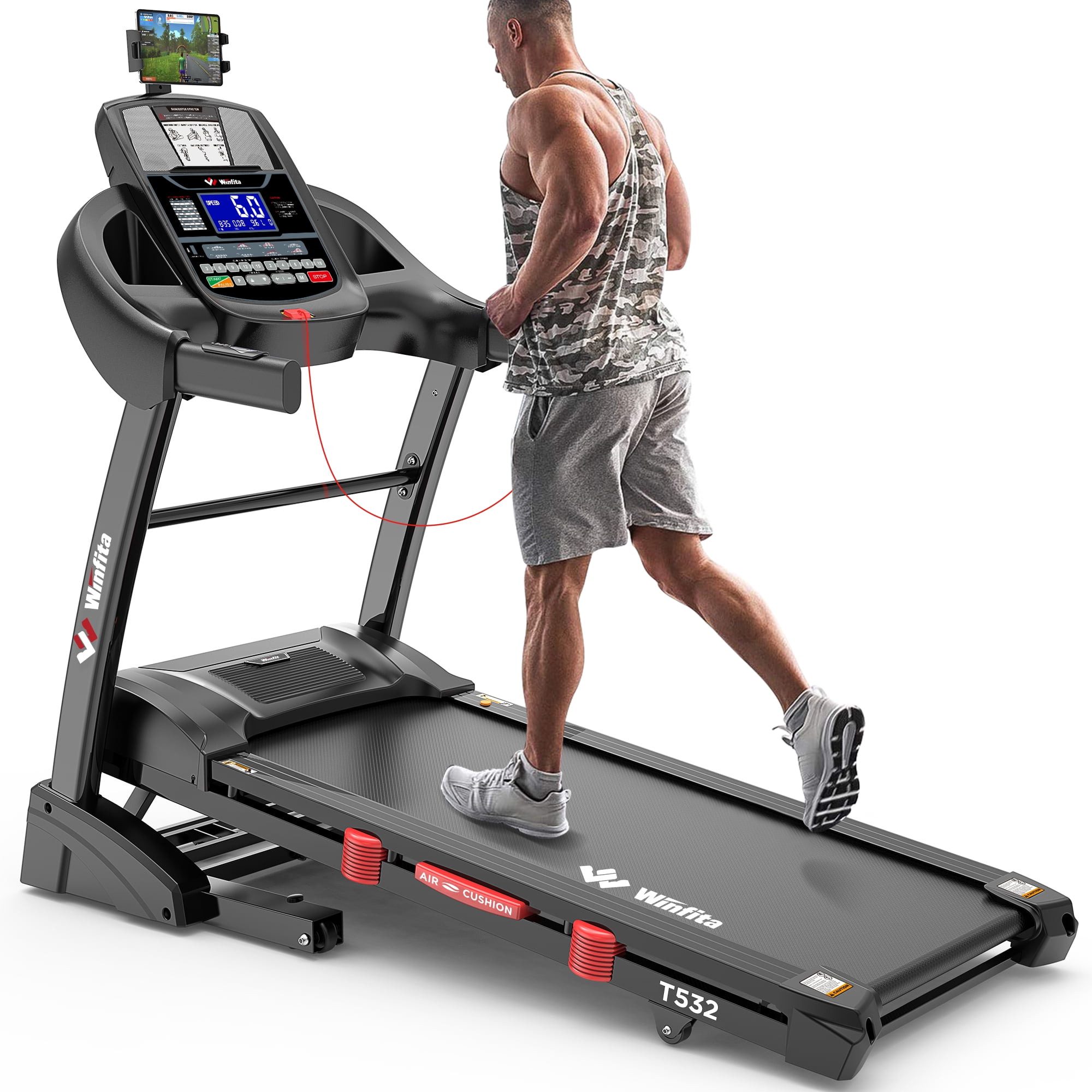 Winfita Folding Treadmill, 0.6-8.7mph, Max 400lb Weight Capacity ...