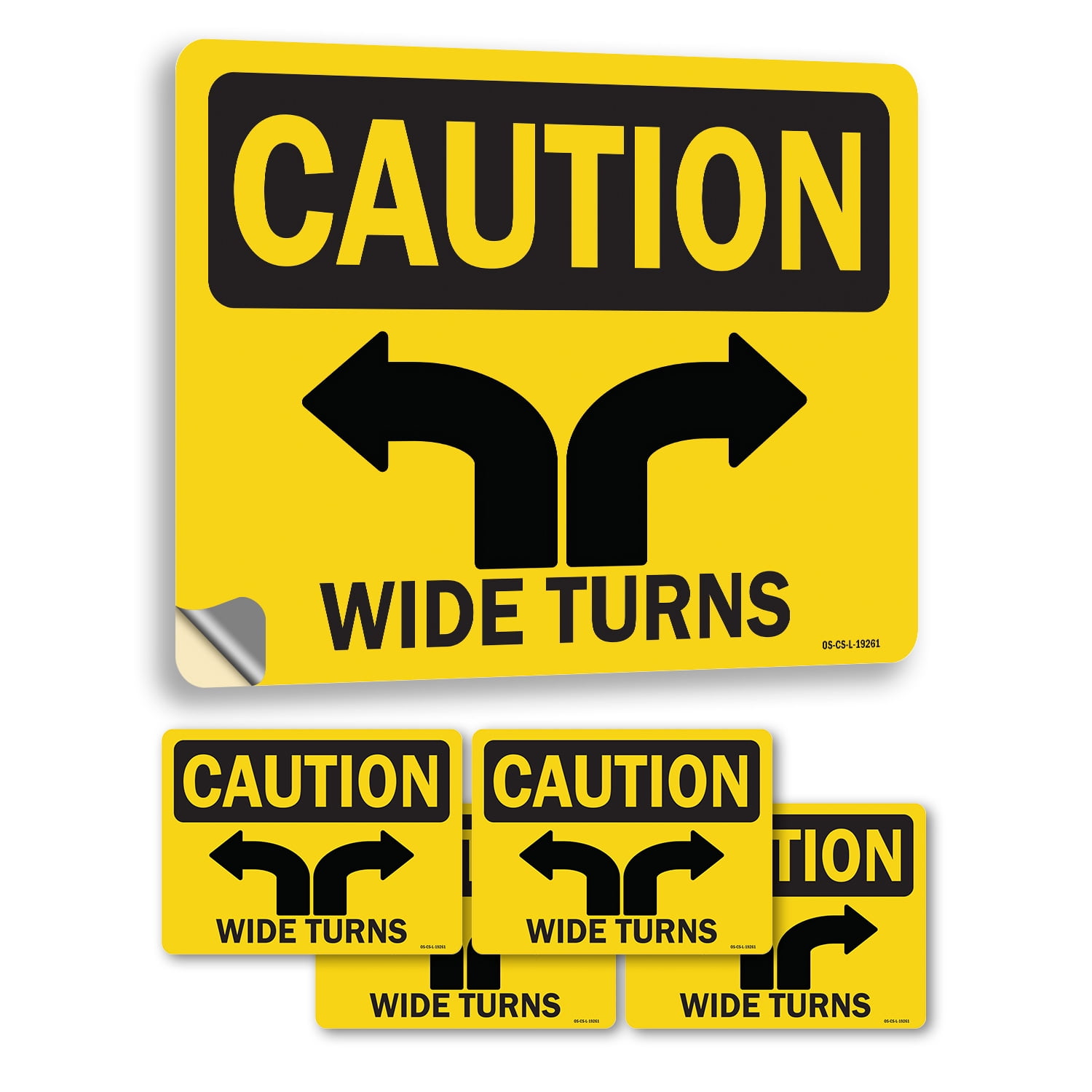 Wide Turns OSHA Caution Vinyl Decal Label 18 Inch x 12 Inch - 5 Pack ...