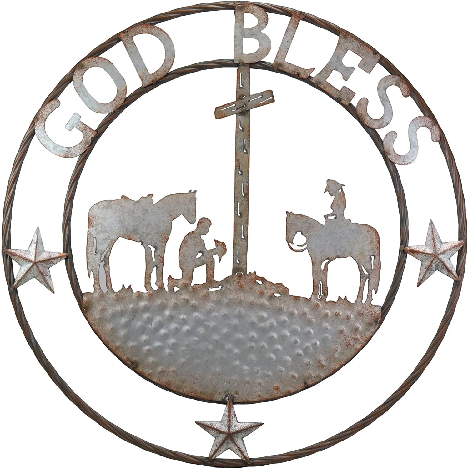 Wide Vintage Round Sign Braided Rope Galvanized Metal Circle Wall 3D ...