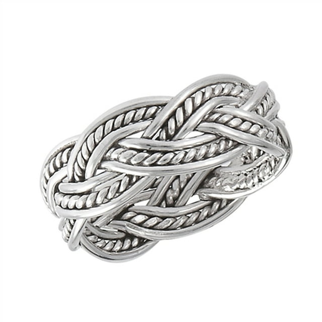 Wide Weave Eternity Rope Criss Cross Knot Ring Sterling Silver Band 925 Jewelry Female Male Size ...