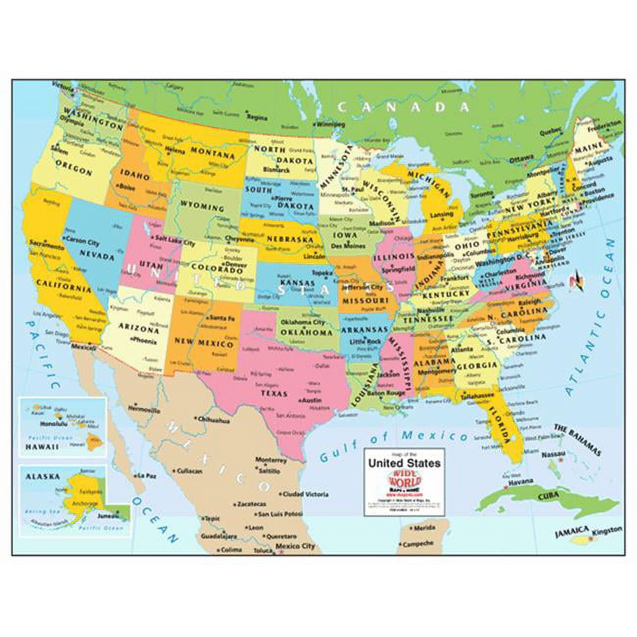 Wide World of Maps Classroom Pull Down USA Political Wall Map - Walmart.com