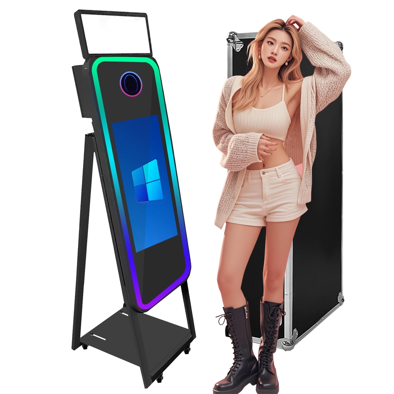 WideMeet 40inch Mirror Photobooth Machine with 21.5inch Touch Screen Selfie for Party Birthday ...