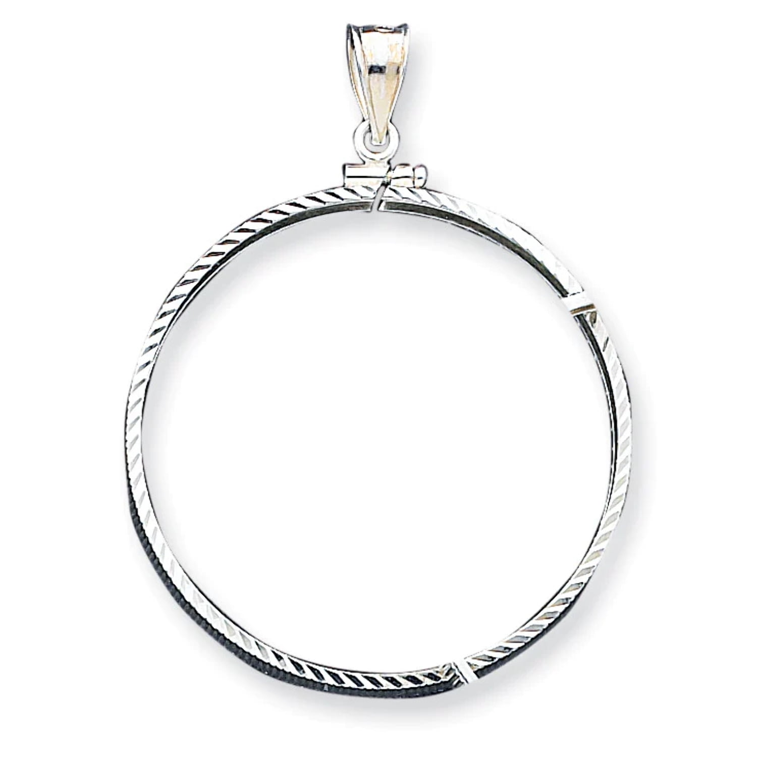 Sterling Silver 40.6 x 3.1mm Diamond Cut Coin Bezel Pendant QBC8 ...