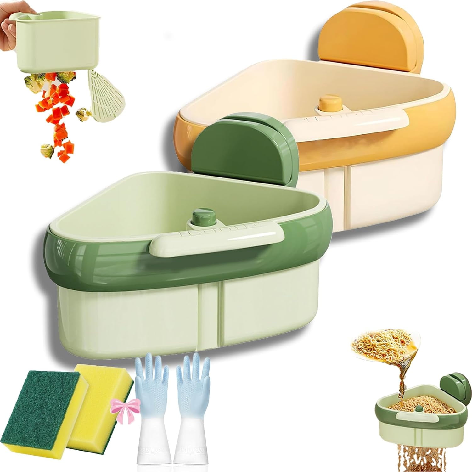 Wideous Curotaway Suction Cup Sink Corner Rack, Triangular Sinks Basket ...