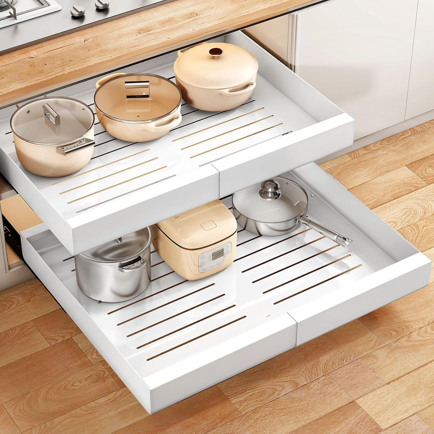 Wider Pull out Cabinet Organizer, Expandable(13.6"-24") Heavy Duty Peel ...