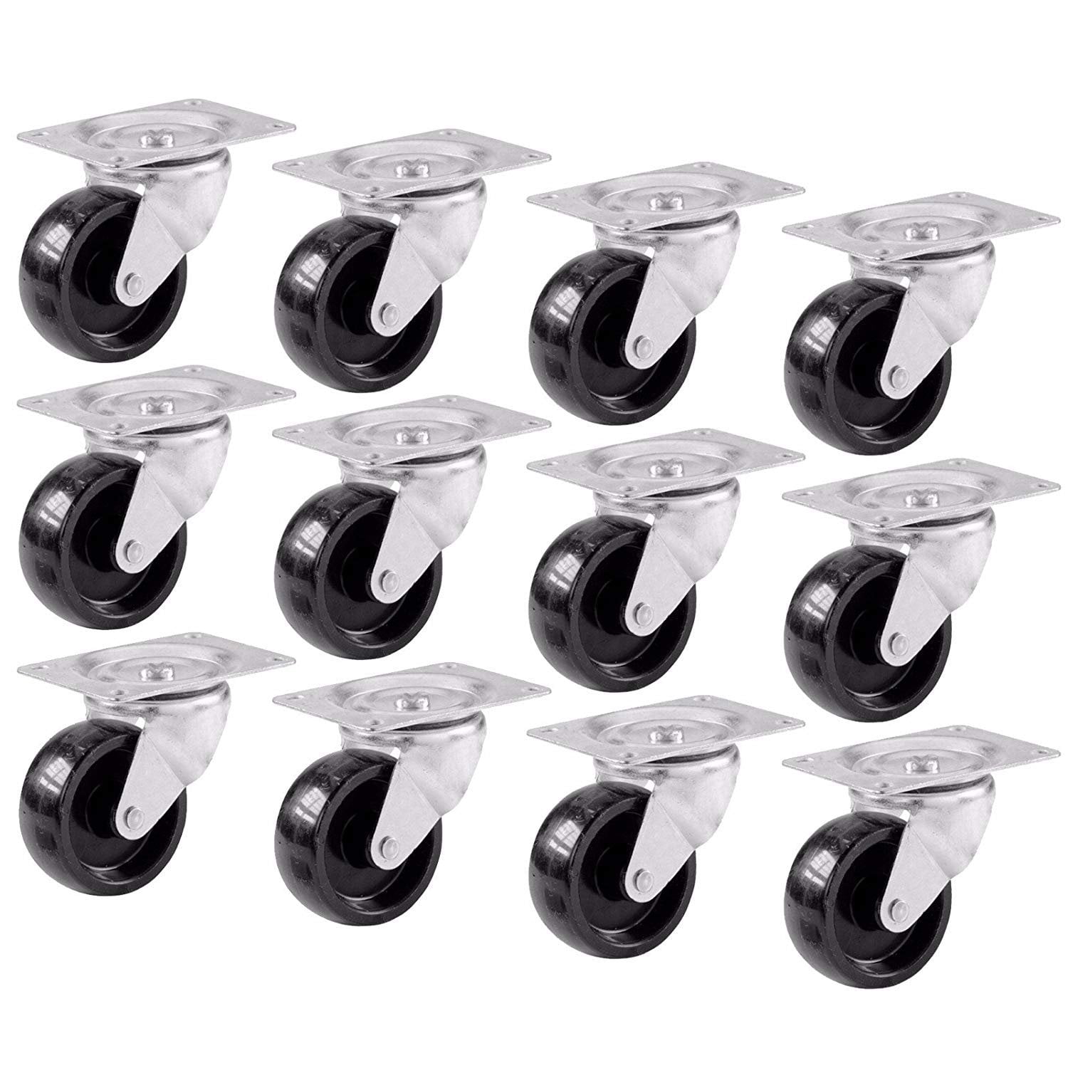 "Widesakll 12-Pack 2"" Inch Swivel Caster Wheels with Hard Rubber Base ...