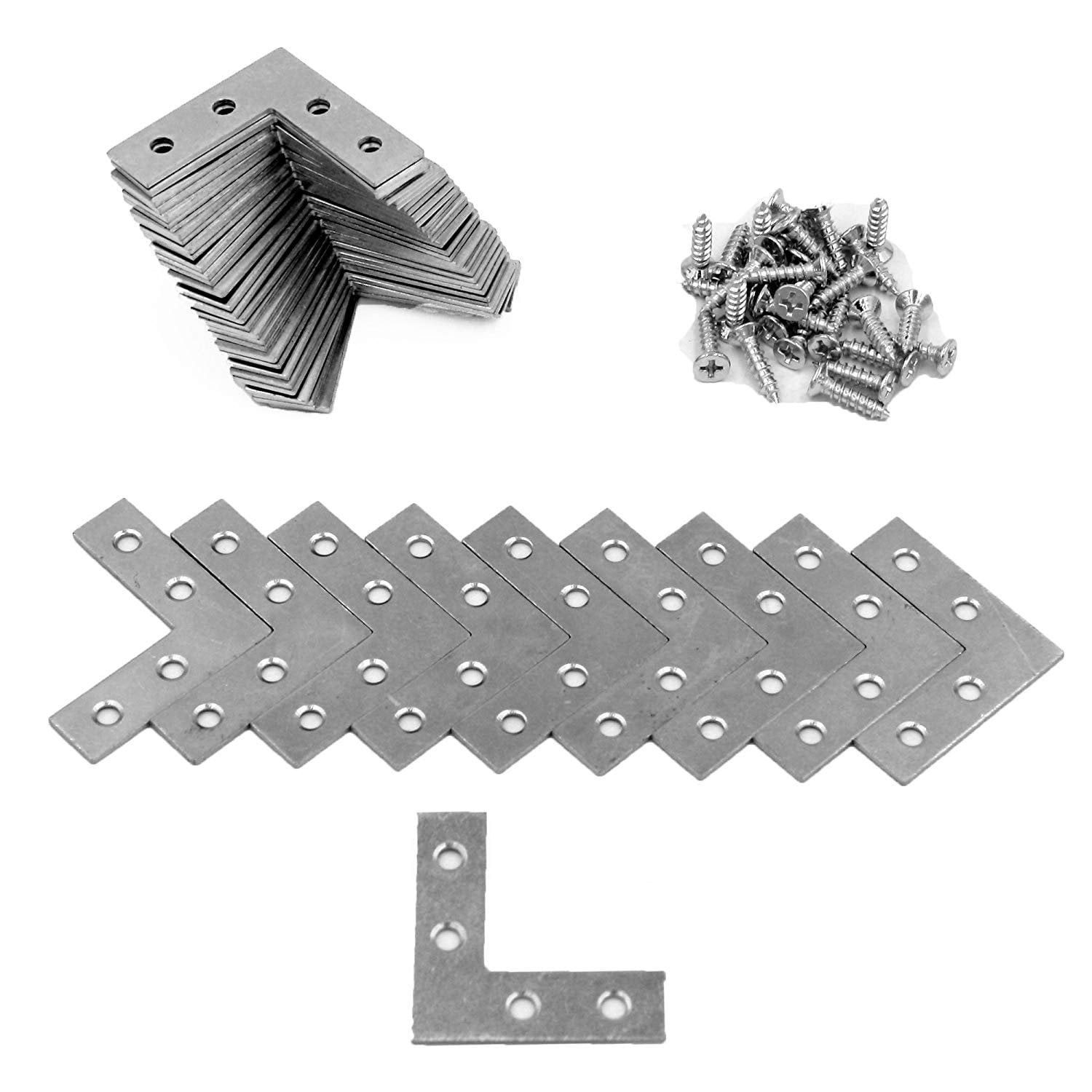 Wideskall 1.5" inch Flat Corner Angle Brace Repair Plated Bracket w ...