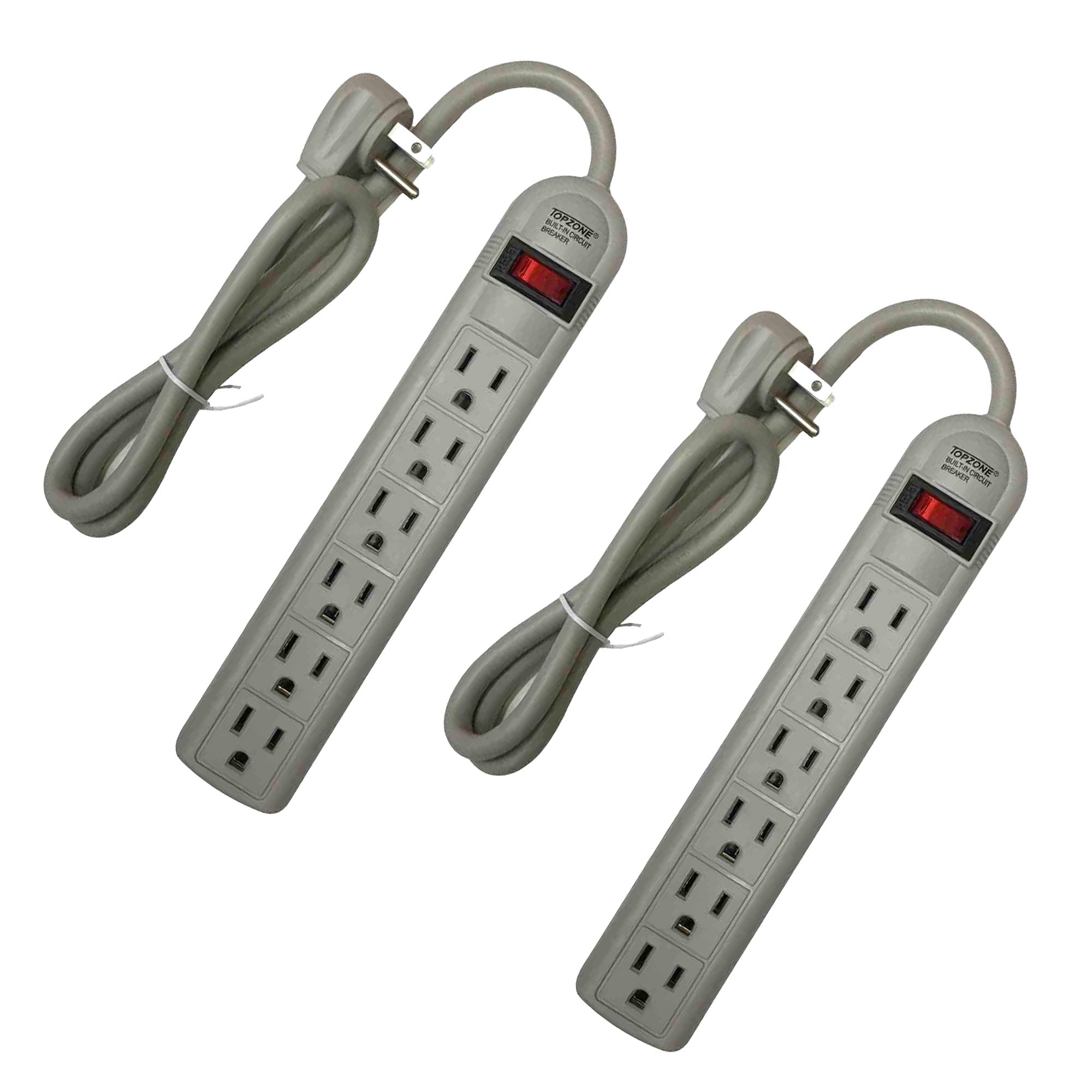 Wideskall 2-Packs 3 Feet 6 Outlets Built-in Safety Circuit Breaker ...