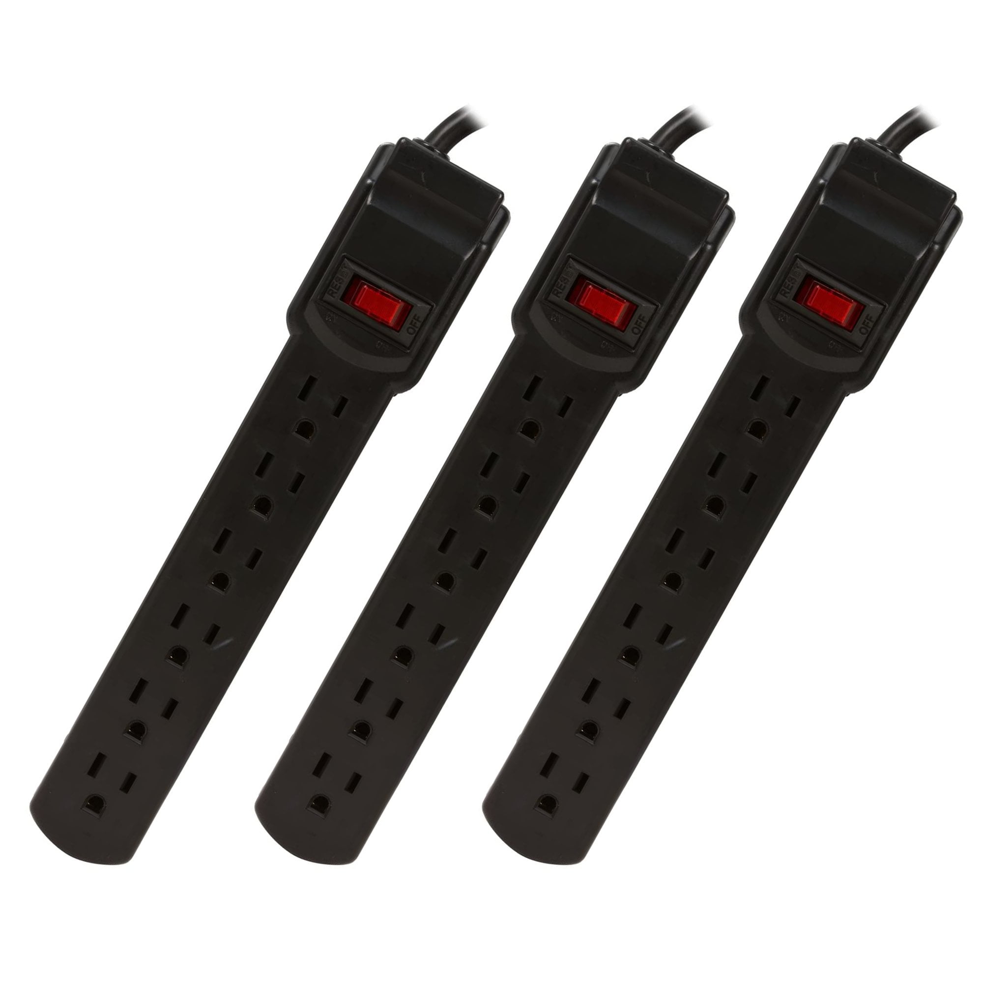 Wideskall 3-Packs 1 Feet 6 Outlets Built-in Safety Circuit Breaker ...
