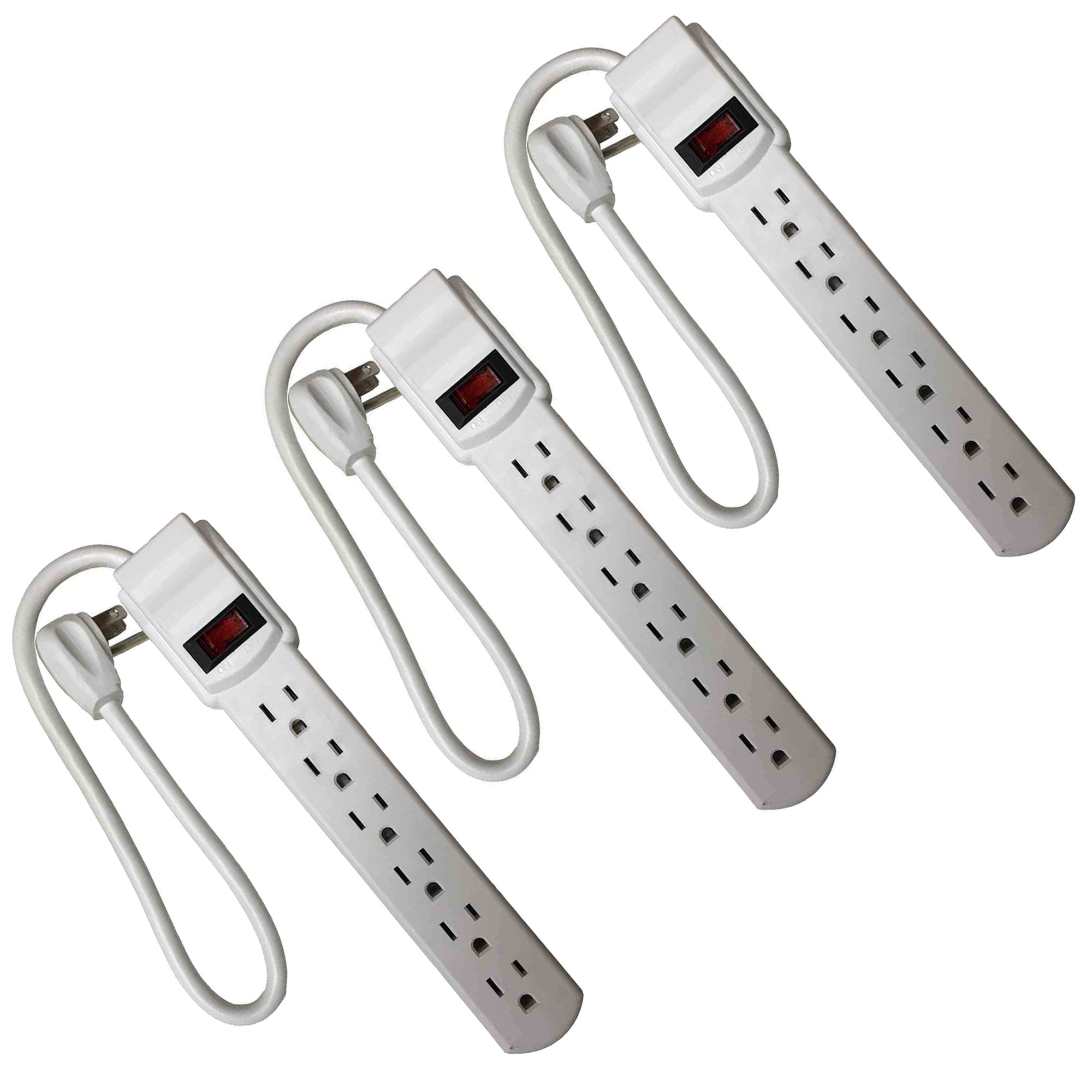 Wideskall 3-Packs 1 Feet 6 Outlets Built-in Safety Circuit Breaker ...