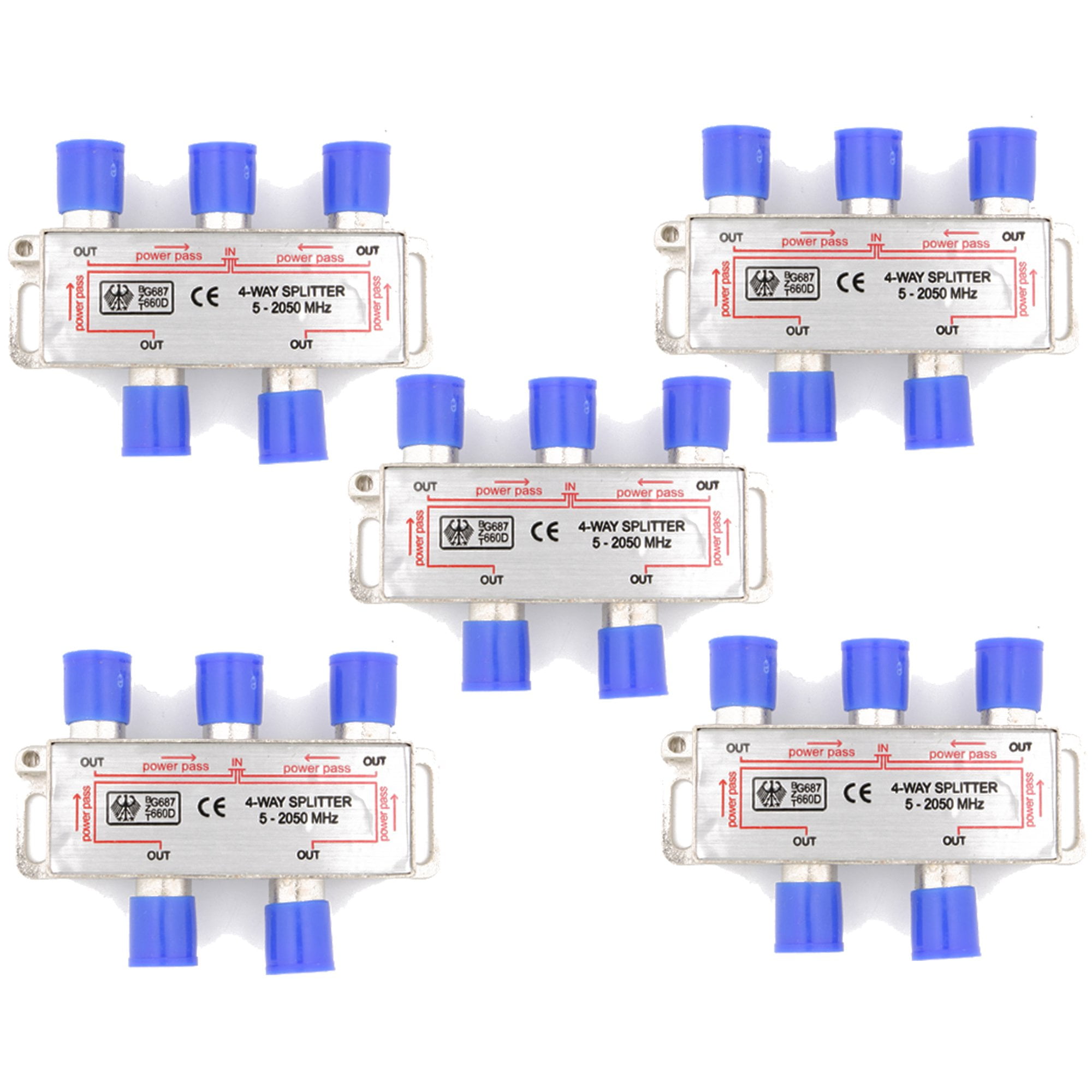 Wideskall 4 Way Coax Cable Balanced Splitter F-Type Screw for TV ...