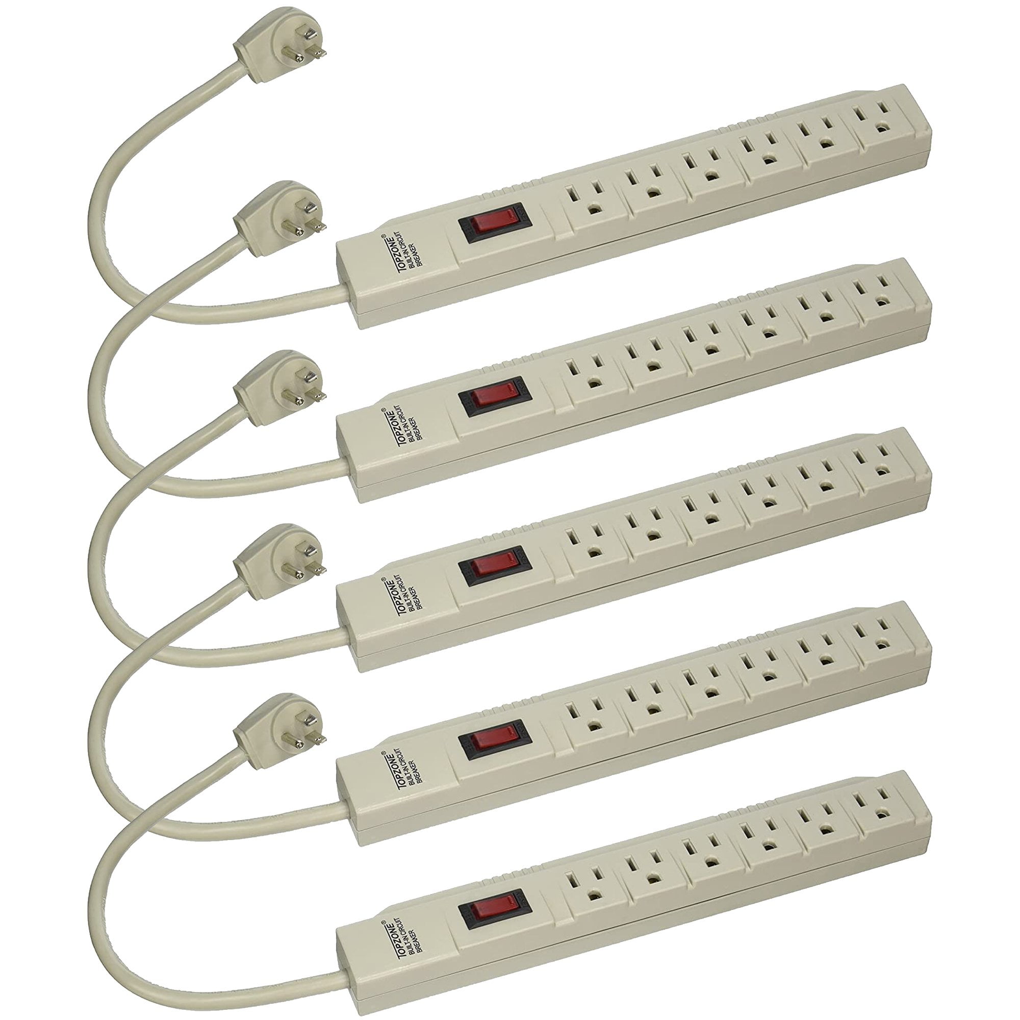 Wideskall 5-Packs 1 Feet 6 Outlets Built-in Safety Circuit Breaker ...