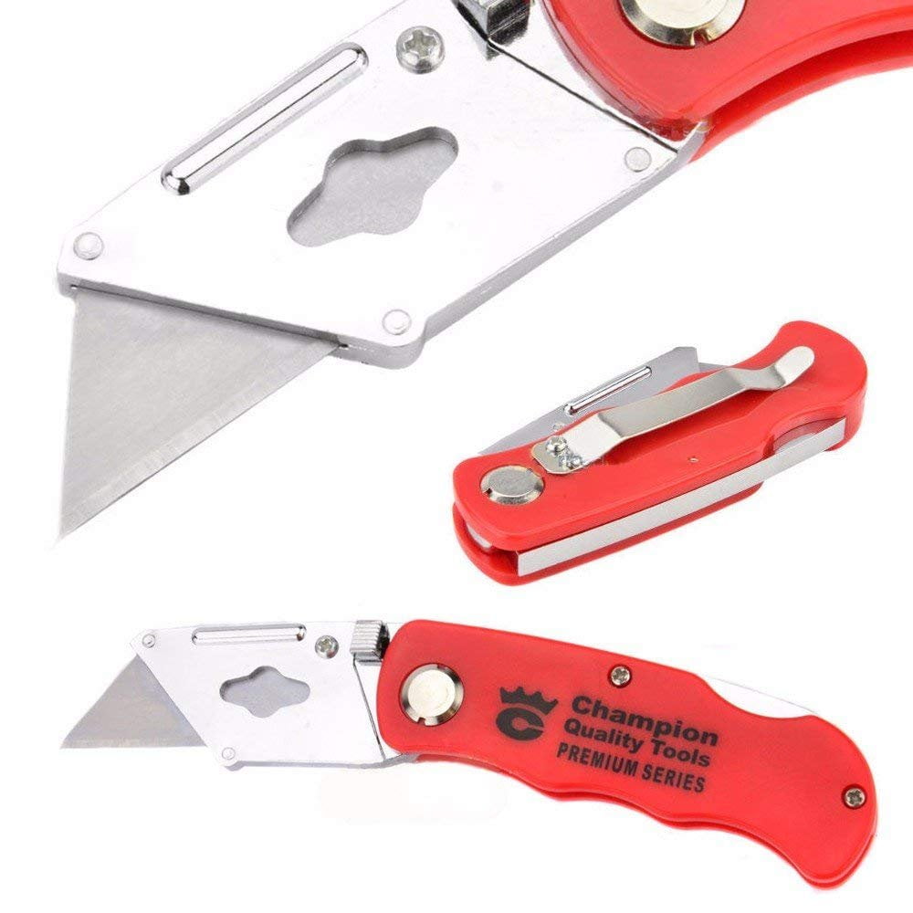 Wideskall Red Folding Pocket Lockback Utility Knife with 5 Extra Blades ...