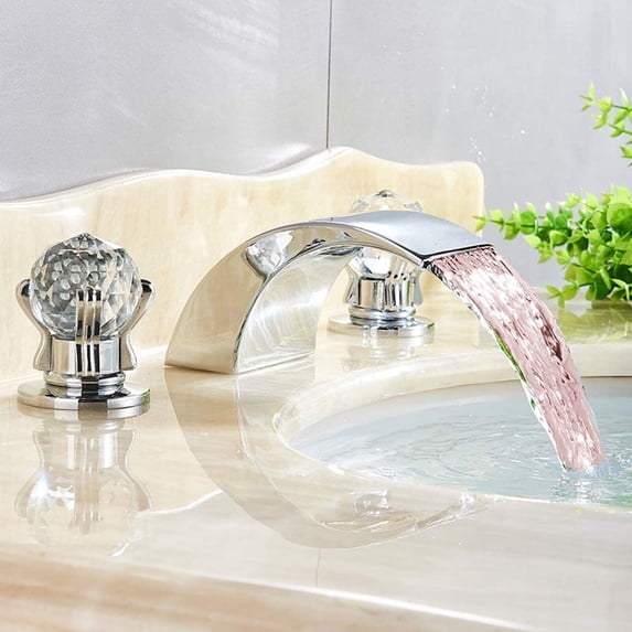Waterfall Double Handle Chrome Widespread Bathroom Basin Sink Faucet ...