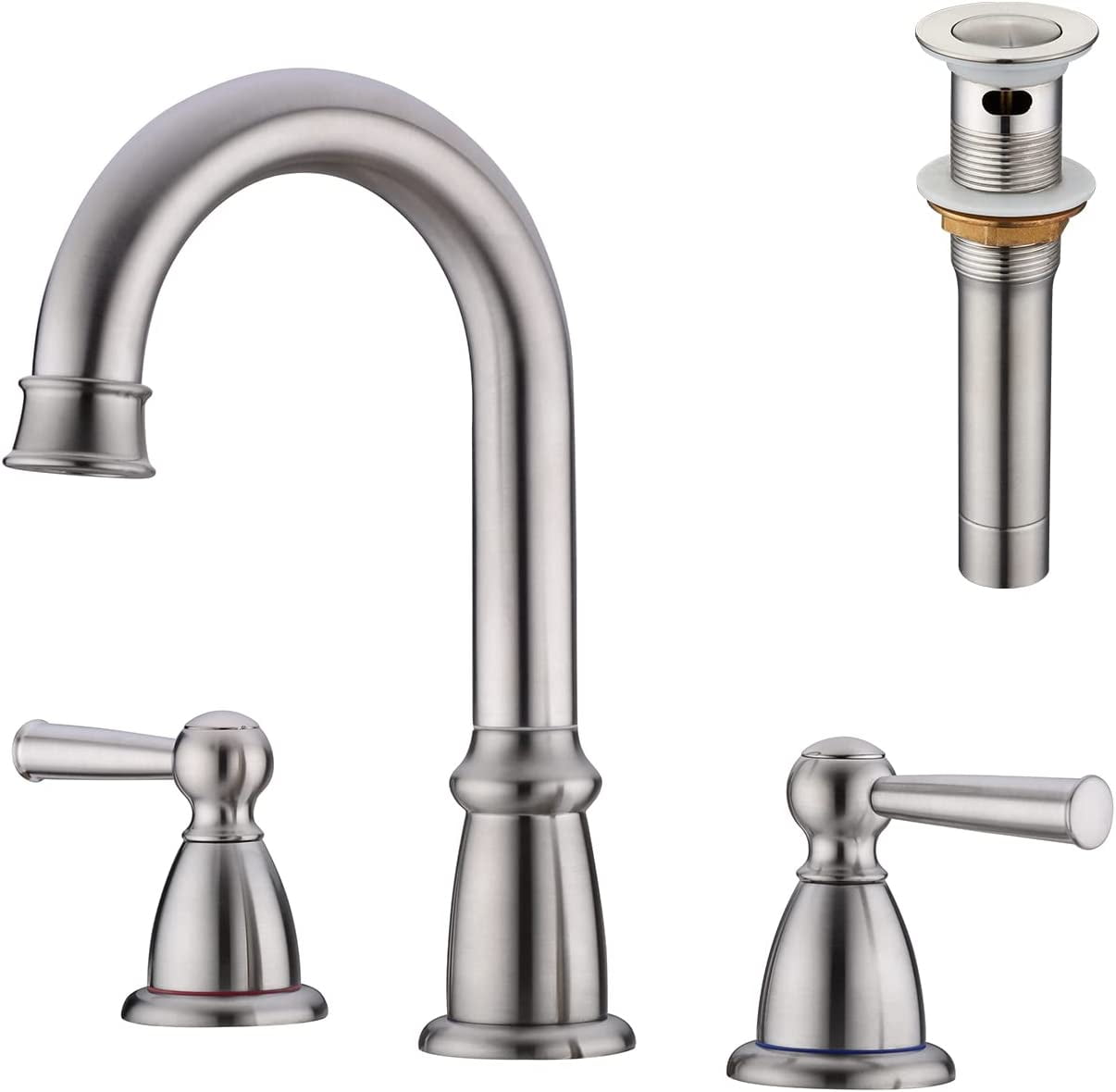 Widespread Bathroom Faucet 3 Hole 8 inch Faucet Brushed Nickel with Pop ...