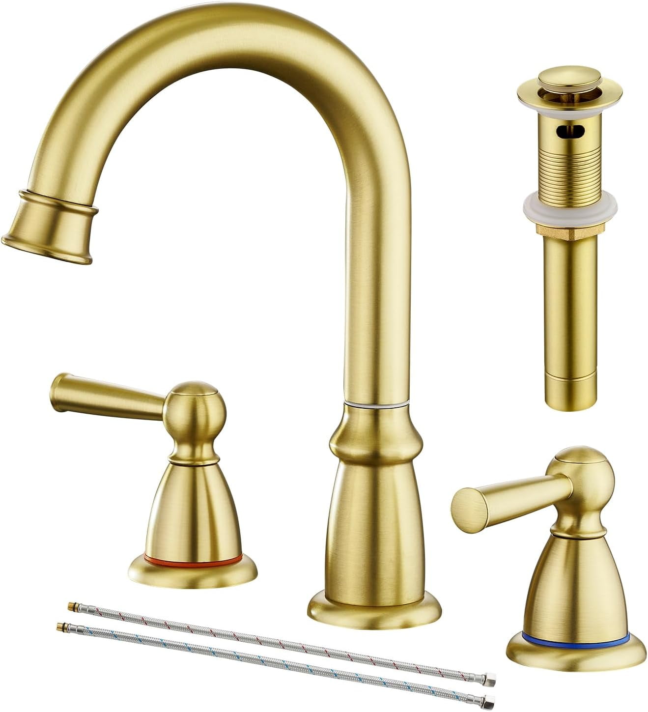 Widespread Bathroom Faucet 3 Hole Brushed Gold Sink Faucet 8 Inch with ...