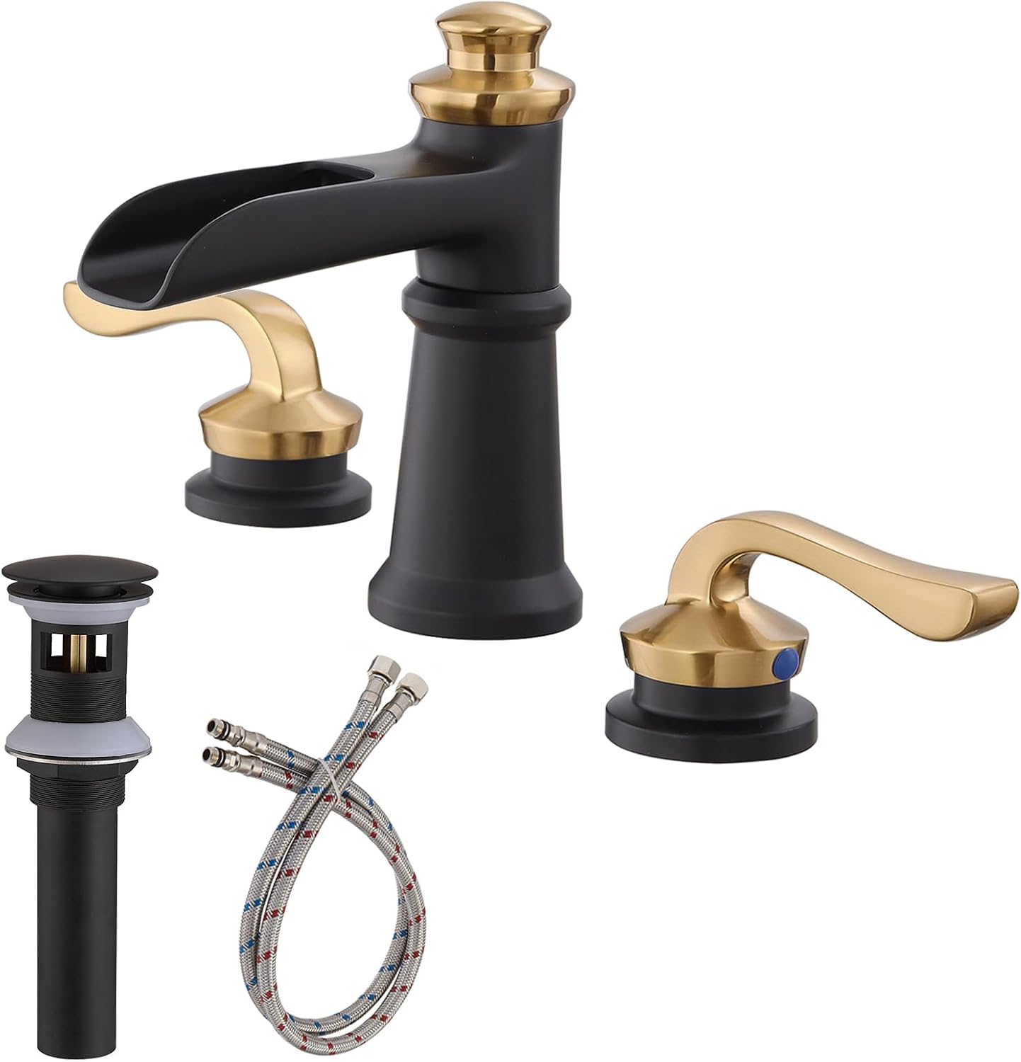 Widespread Bathroom Faucet Black and Gold, Bathroom Faucet 3 Hole ...
