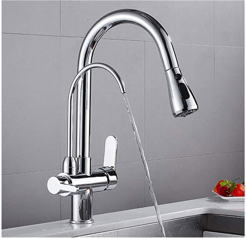 Widespread Faucets, 3 Way Purifier Kitchen Faucet Pull Out Dual Handle ...